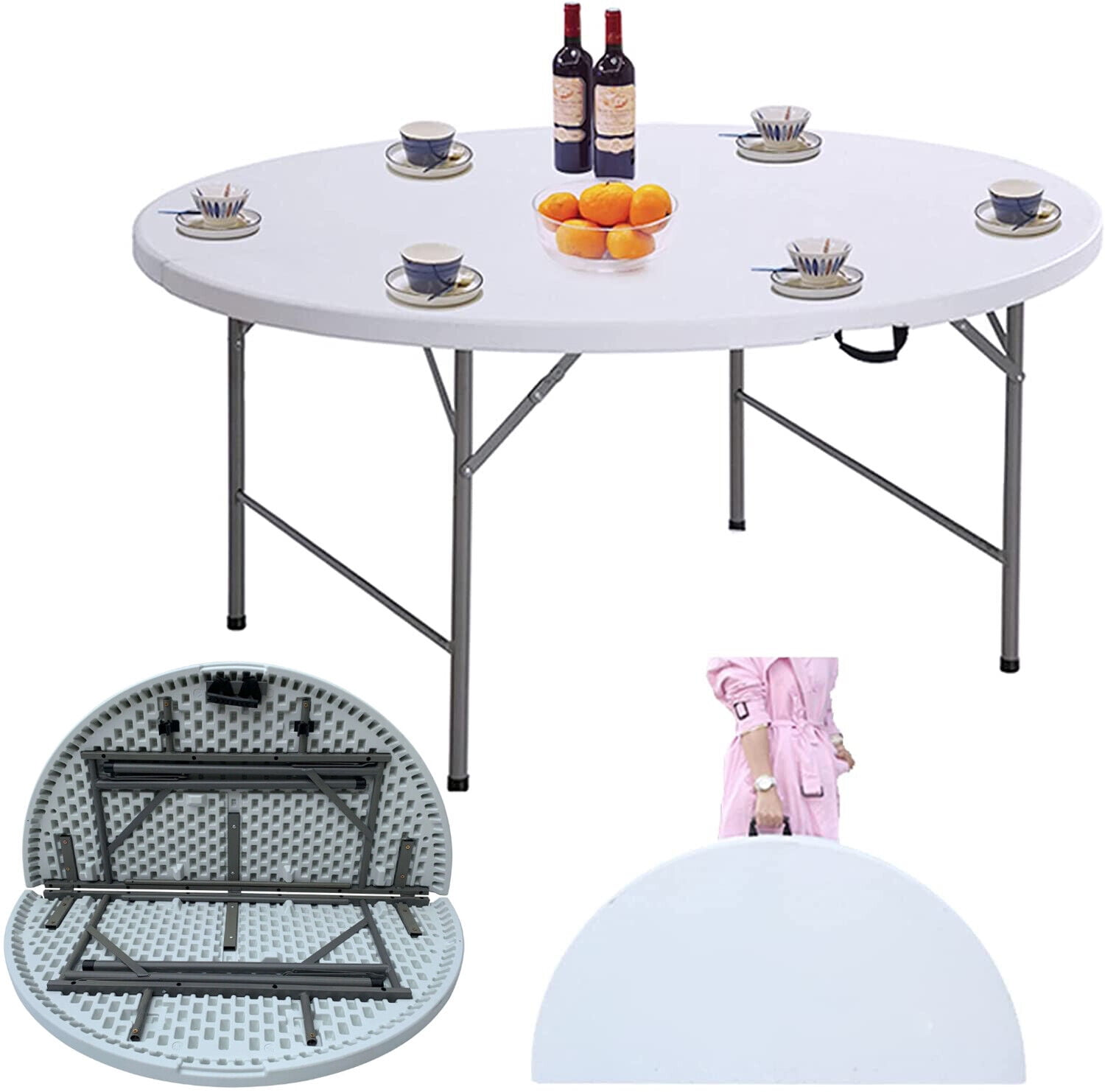 Set of 10 Heavy Duty Round Banquet Tables with Handles, Indoor/Outdoor ...