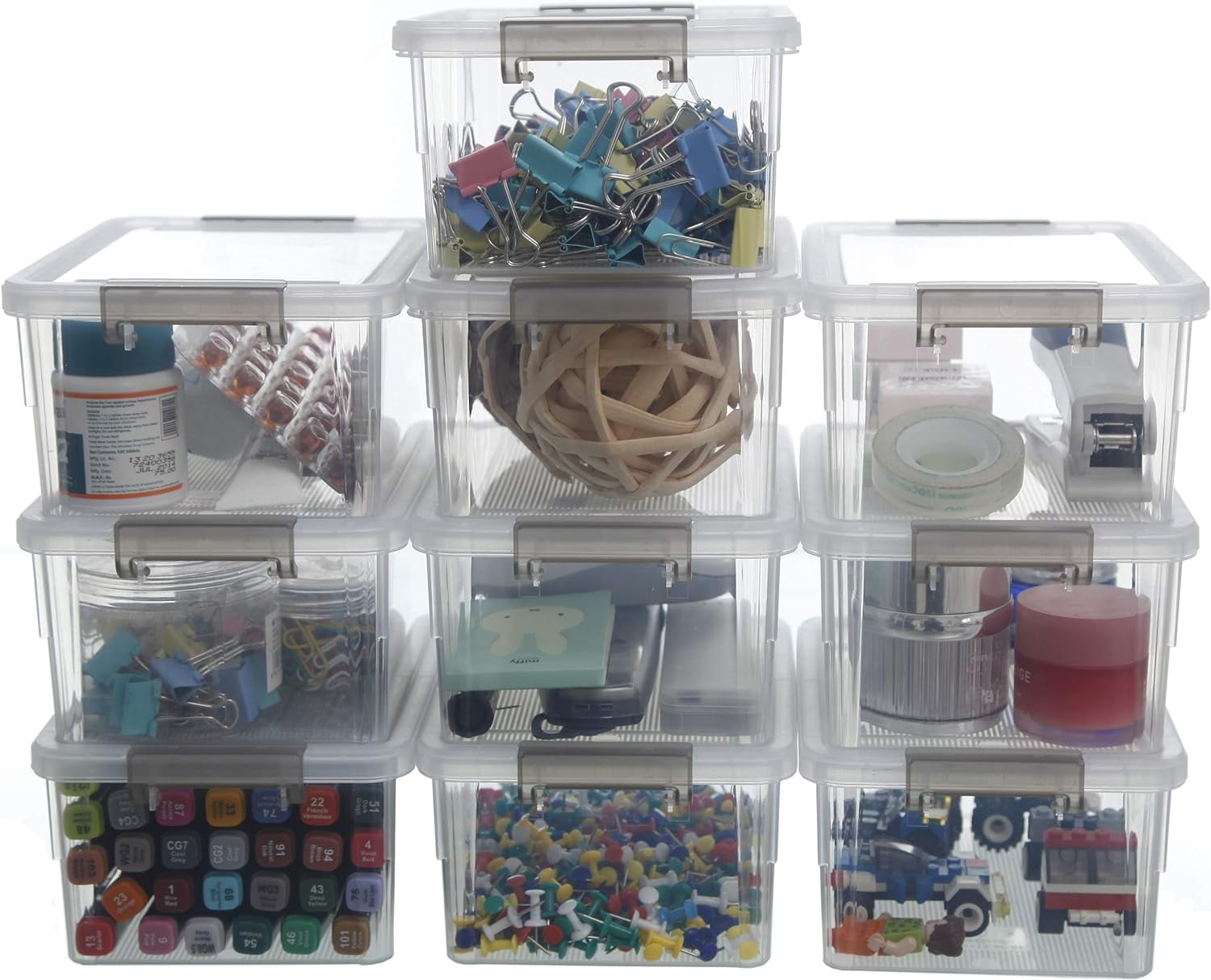 Set of 10 Small Storage Boxes with Lid Storage Box Transparent ...