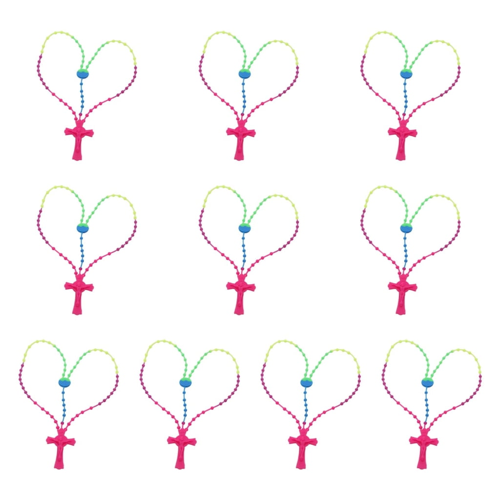 Set of 10 Soft Plastic Rosary Beads Crucifix Necklace Catholic ...