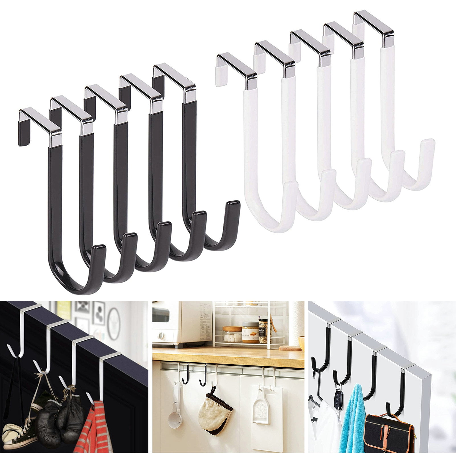 Set of 10 Sturdy Metal Over Door Hanger Hooks No Drilling, Easy-to-Use ...