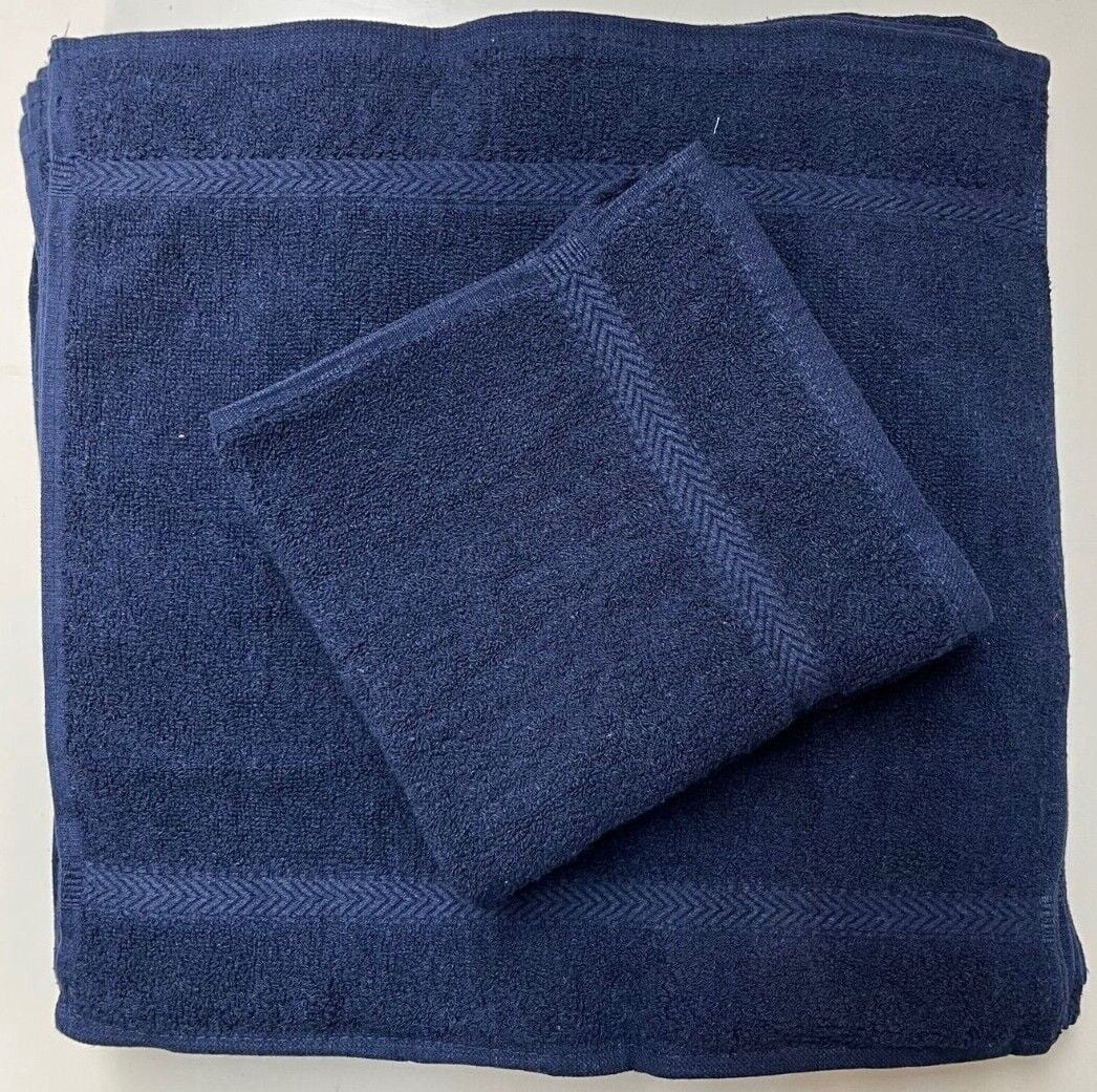 Set of 10 Terry Wash Cloths, Large 13" x 13", 100% Cotton, Navy Blue ...