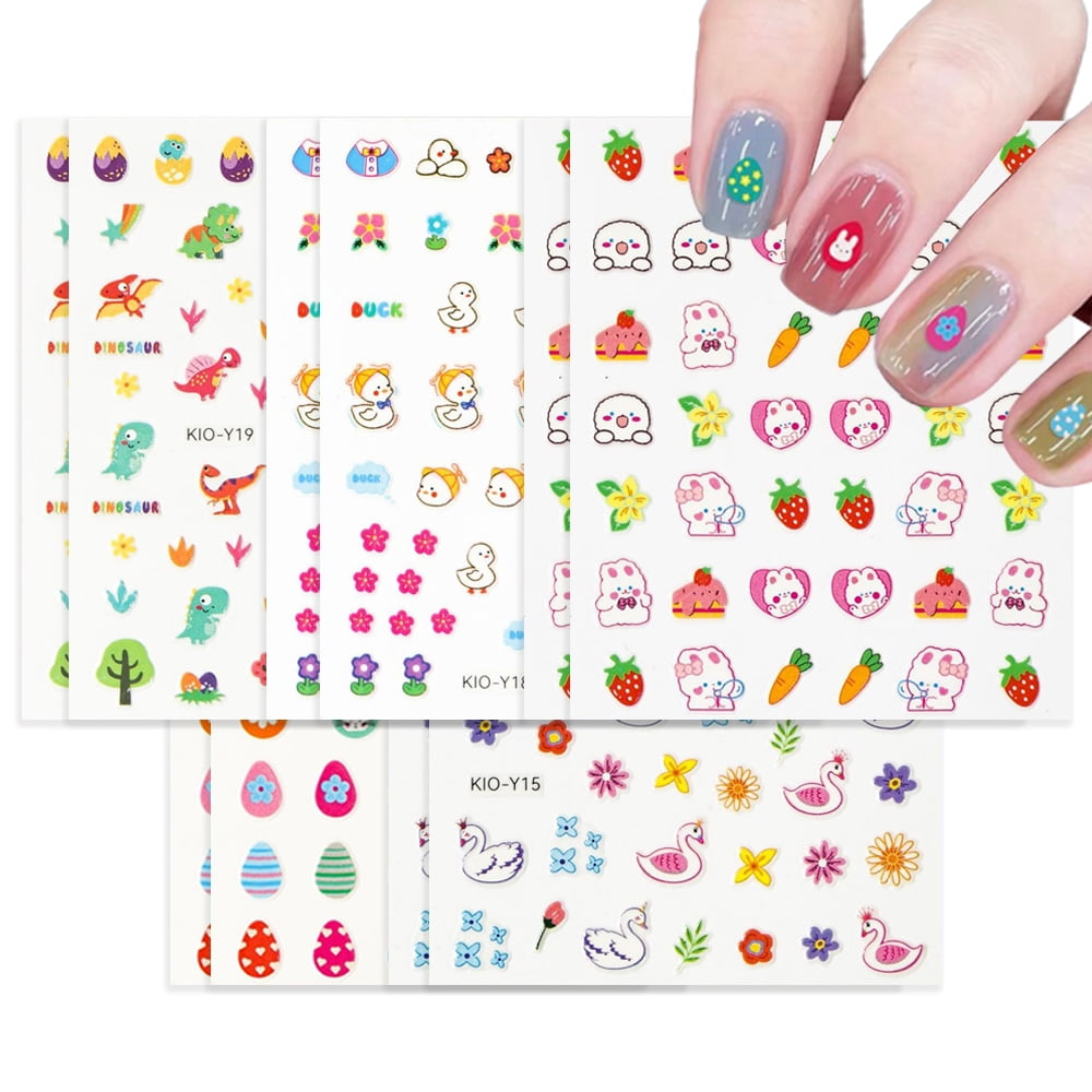 Set of 10 sheets of nail stickers for children, group B, Multicolor ...