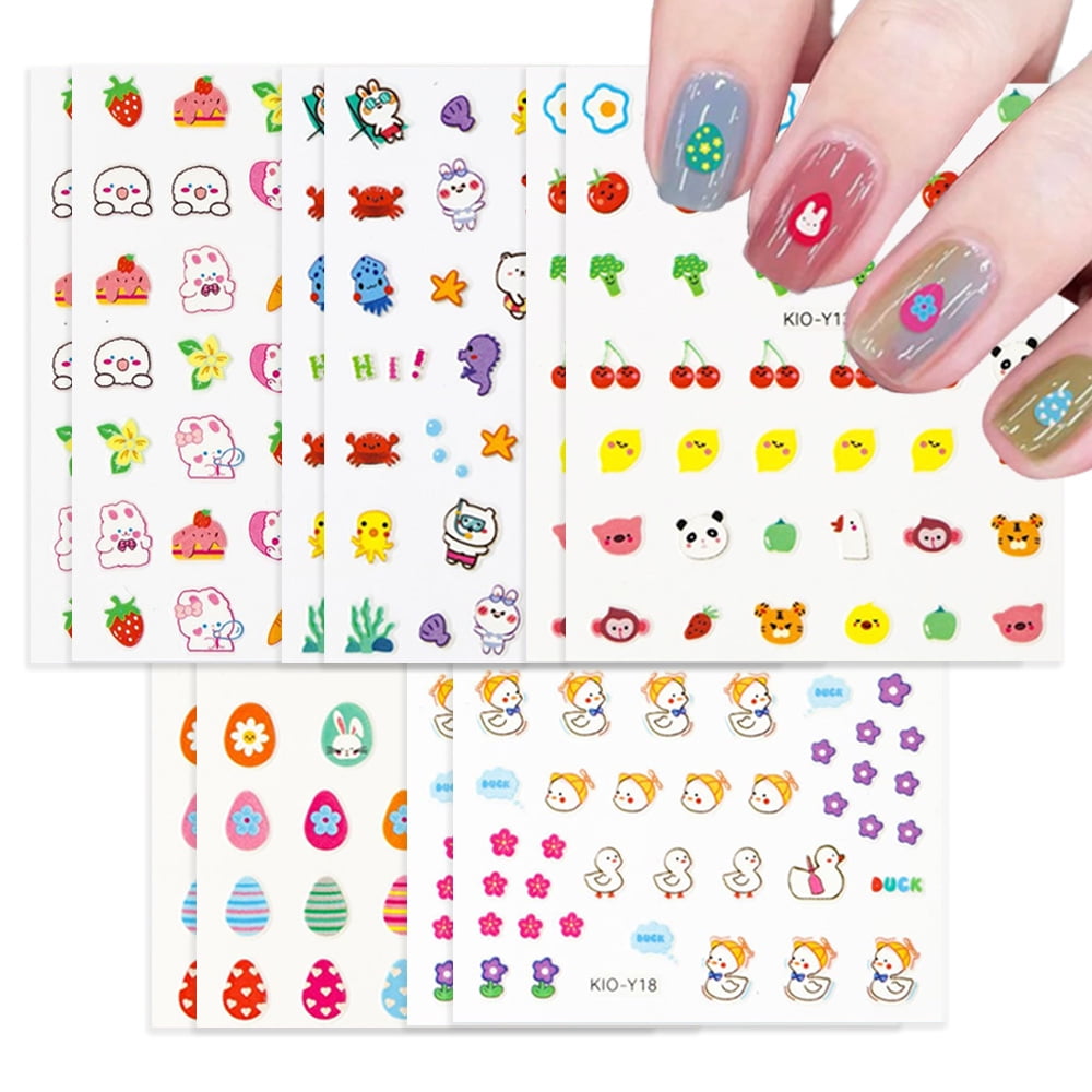 Set of 10 sheets of nail stickers for children, group D, Multicolor ...