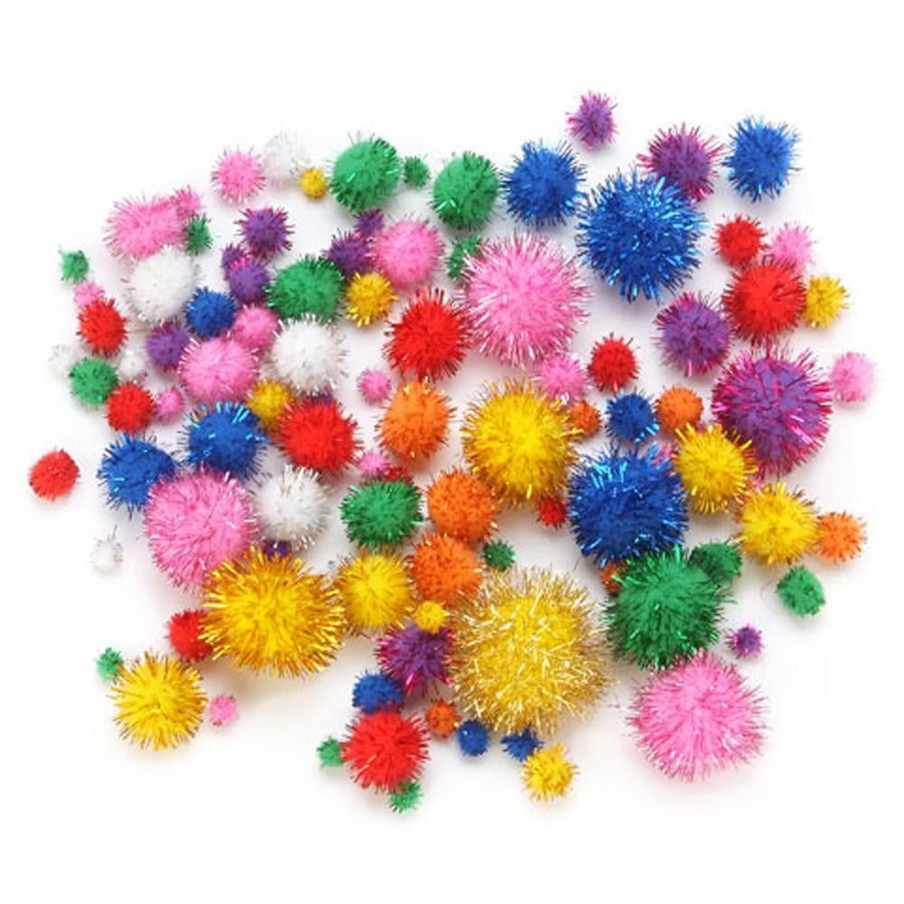 Set of 100 Assorted Size Multicolored Fluffy Pom Poms - Walmart.com