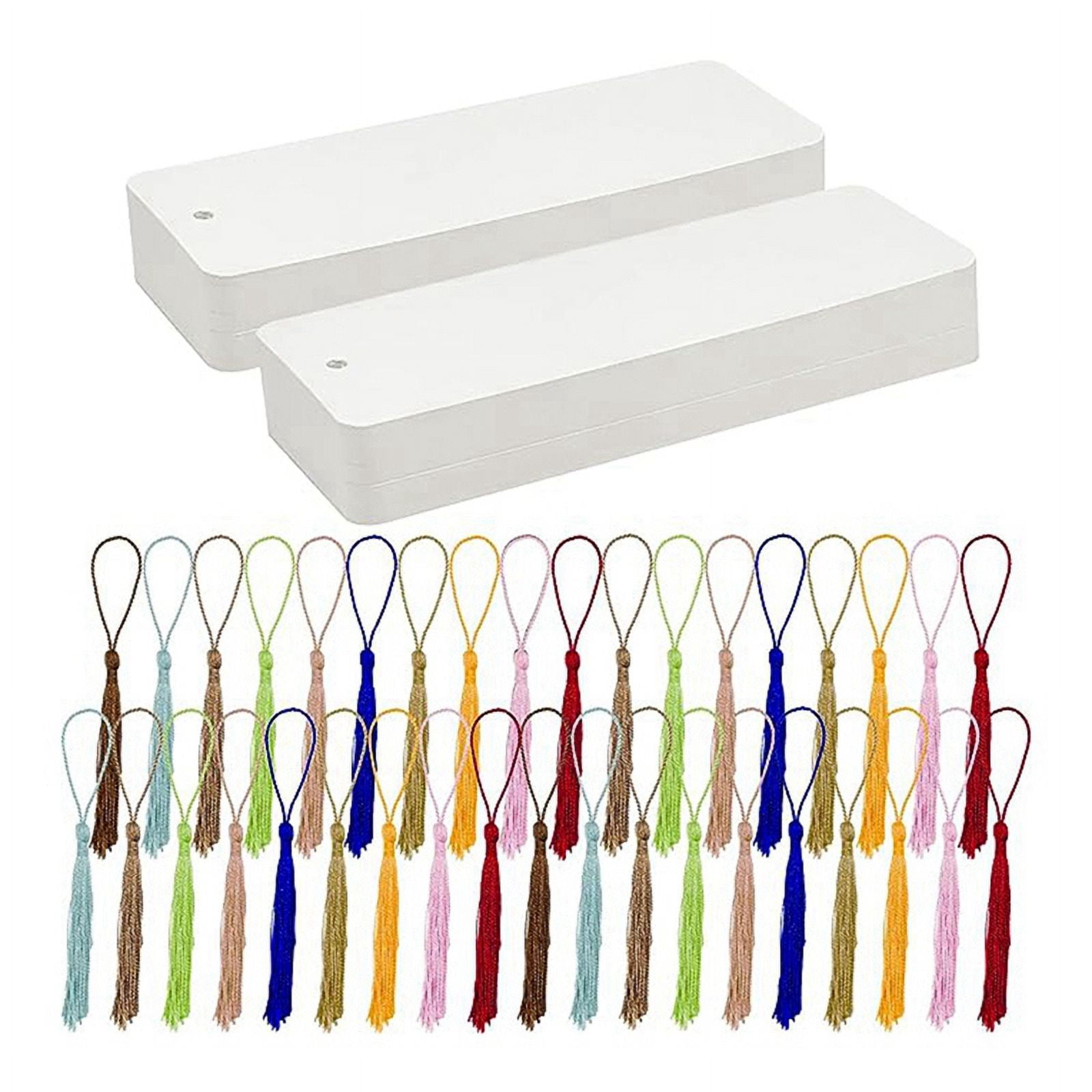 Set of 100 Blank Bookmarks with Colorful Tassels Crafting Material Pack ...