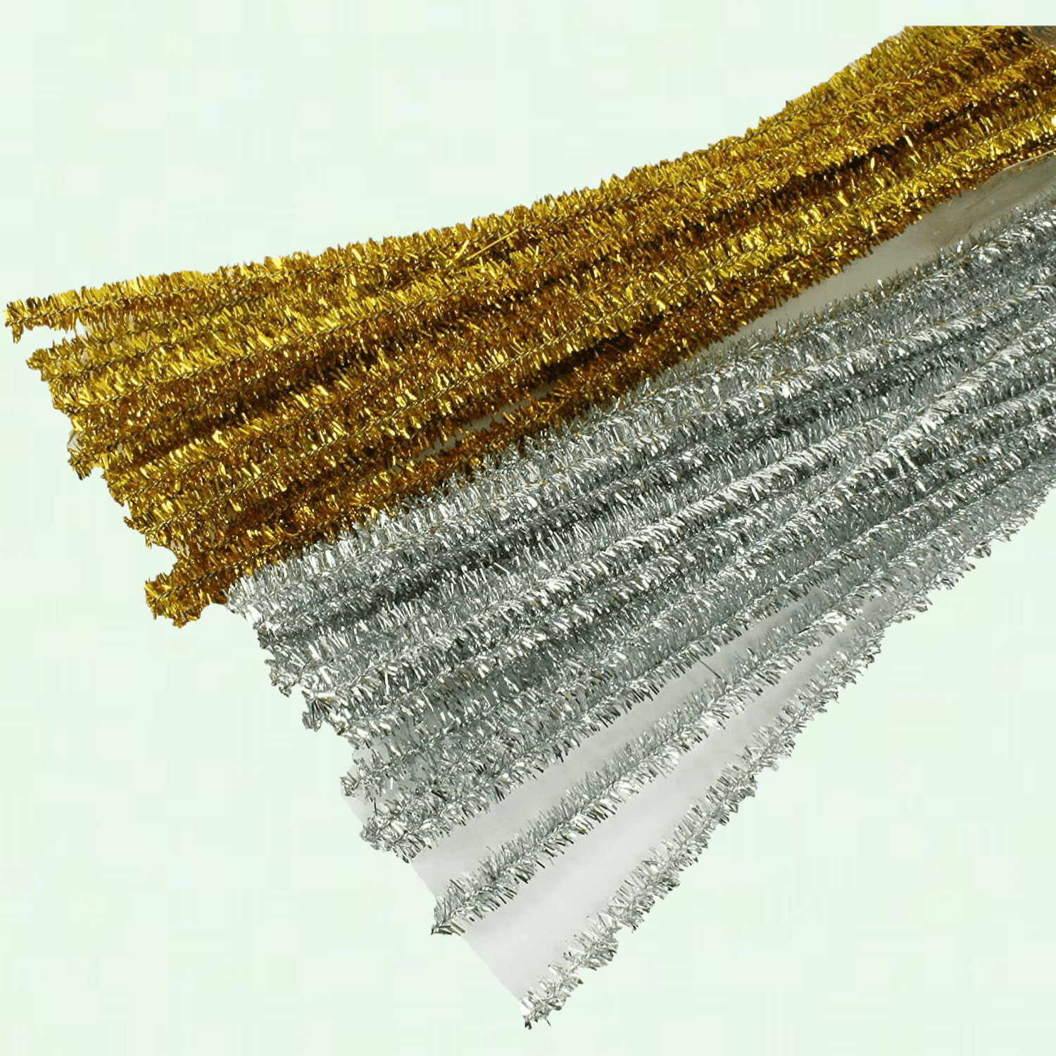 Set of 100 Metallic Tinsel Pipe Cleaners for Kids Crafts - Silver, Gold ...