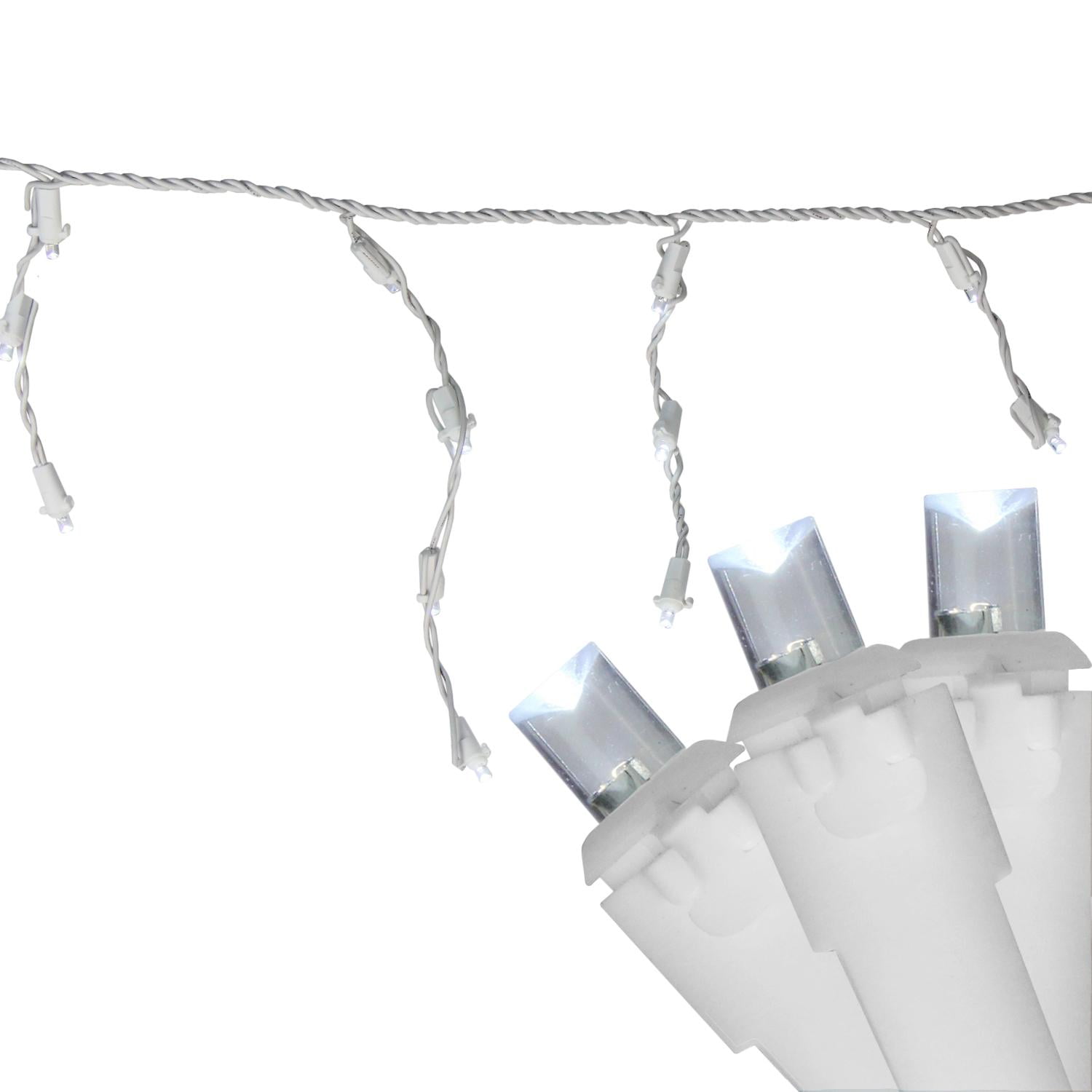Set of 100 Pure White LED Wide Angle Icicle Christmas Lights - White ...