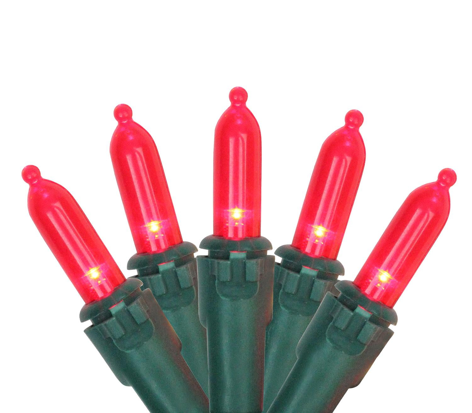 Set of 100 Red LED Mini Christmas Lights 4" Spacing - Green Wire ...