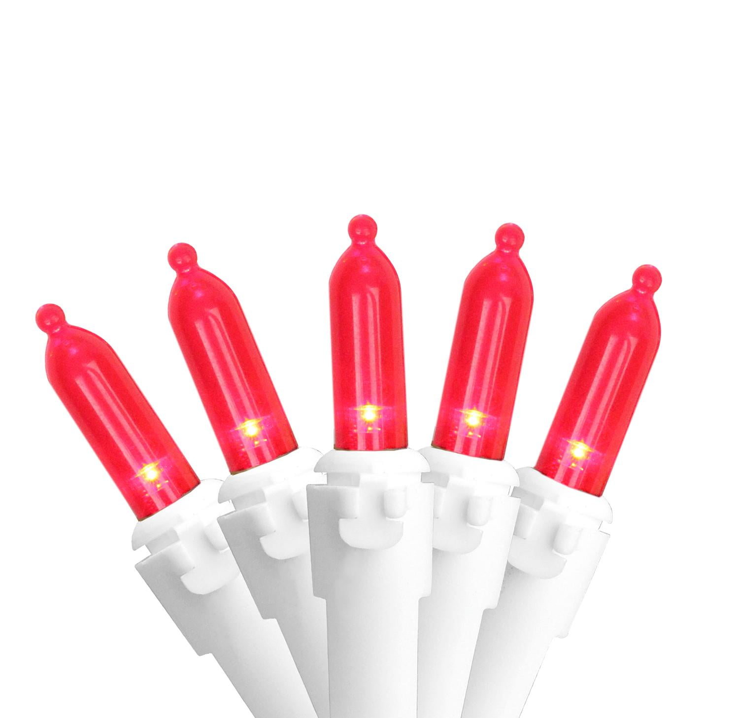 Set of 100 Red LED Mini Christmas Lights 4" Spacing - White Wire ...