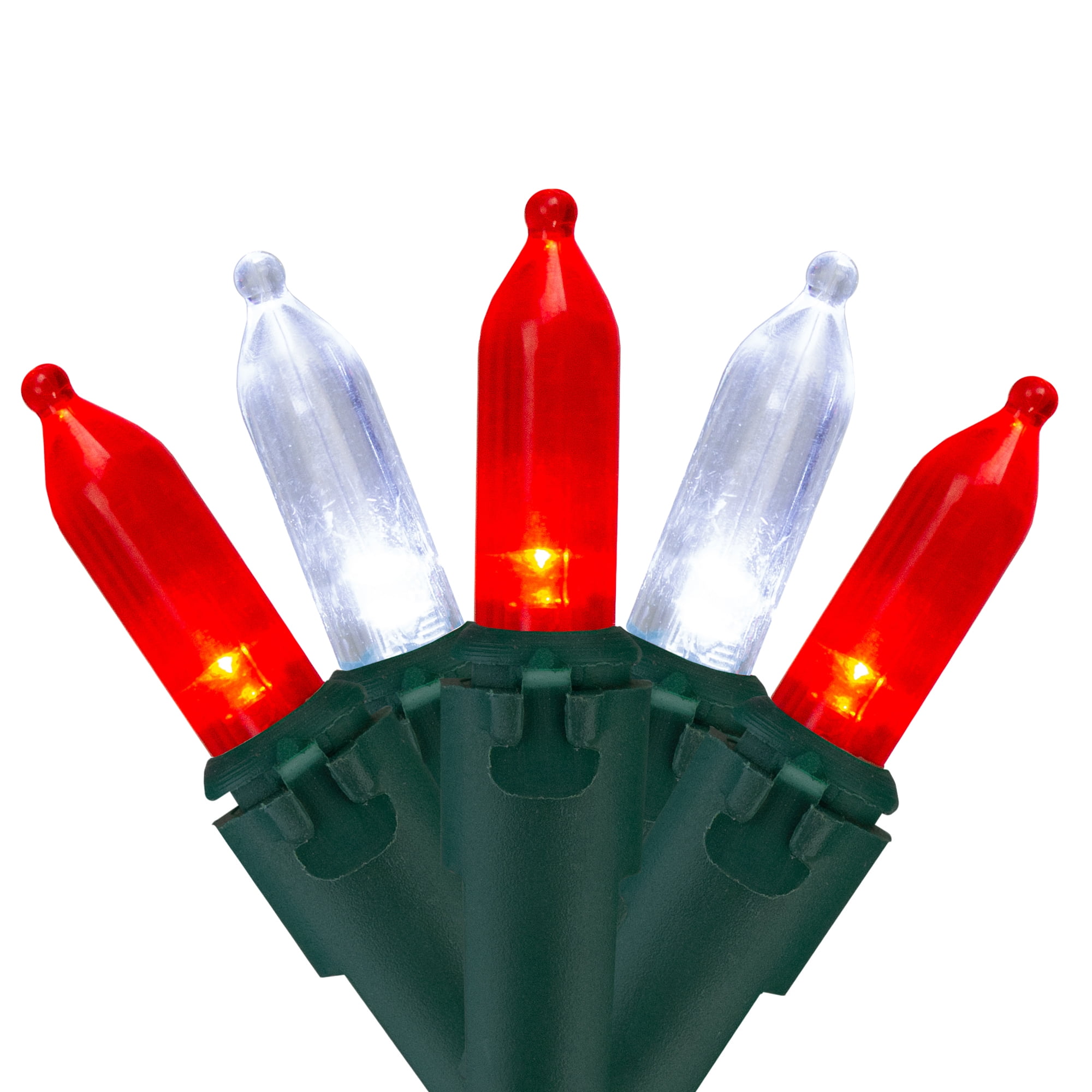 Set of 100 Red & Pure White LED Mini Christmas Lights 4" Spacing ...