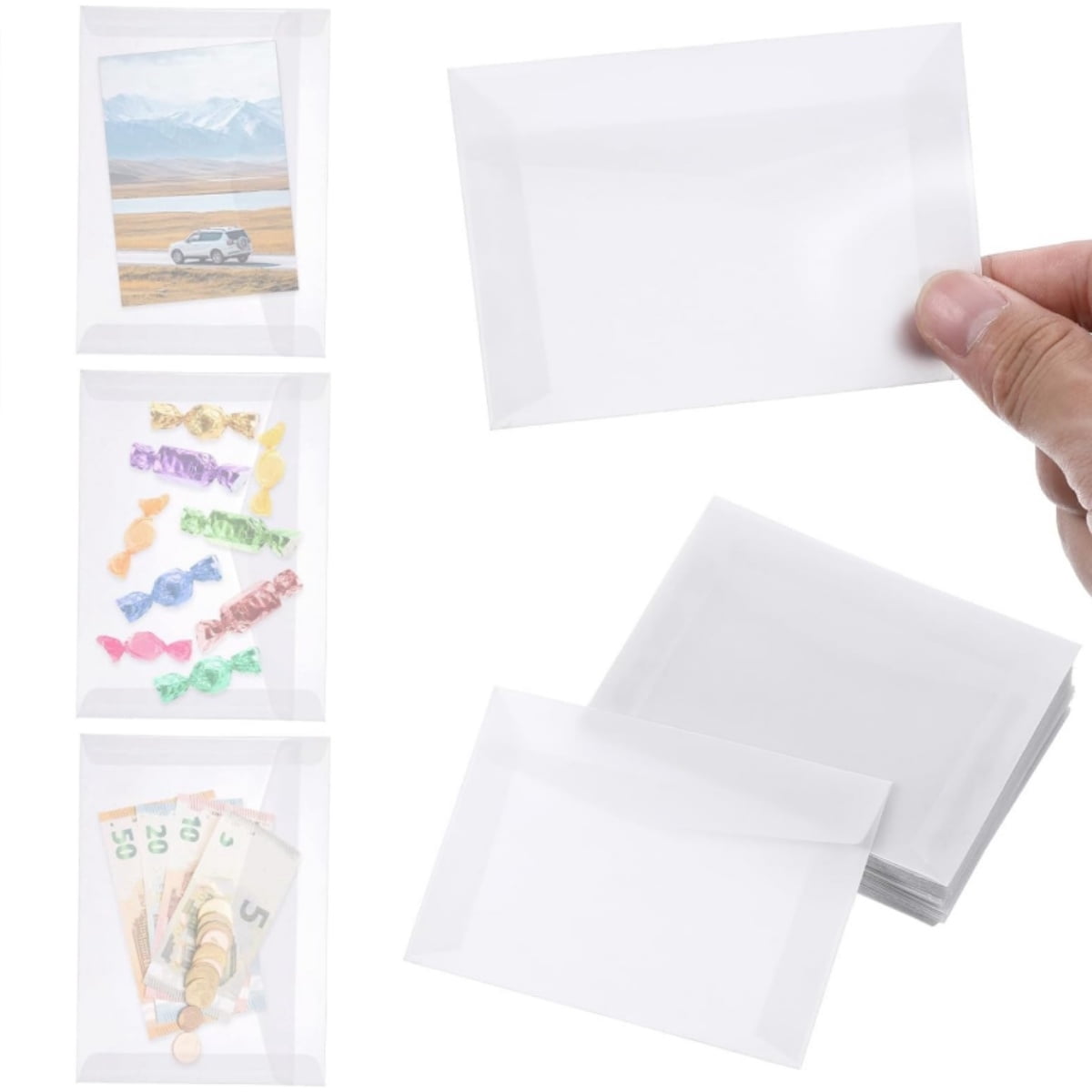 Set of 100 Small Clear Envelopes,5.1x3.15" Mini Stamp Collecting ...