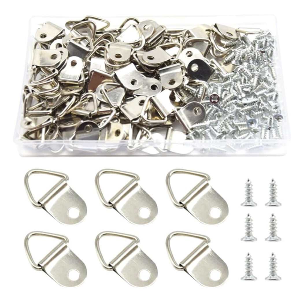 Set of 100 Small Hangers Practical Triangles D Rings Photo Hangings ...