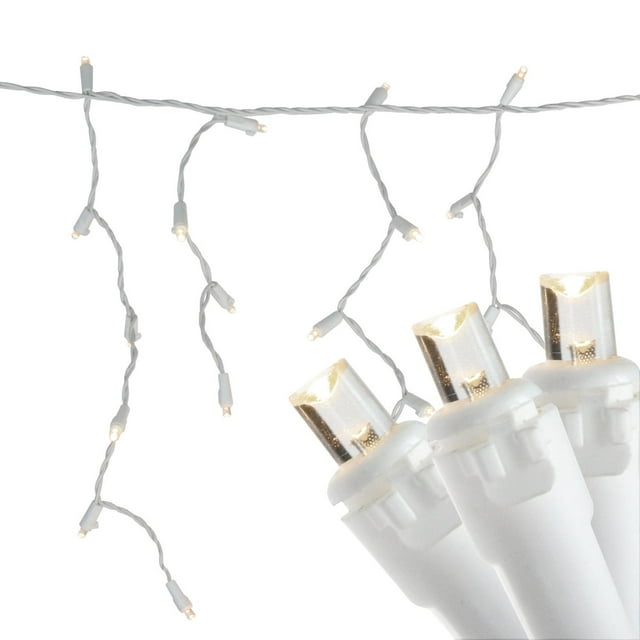 Set of 100 Warm White LED Wide Angle Icicle Christmas Lights - White ...