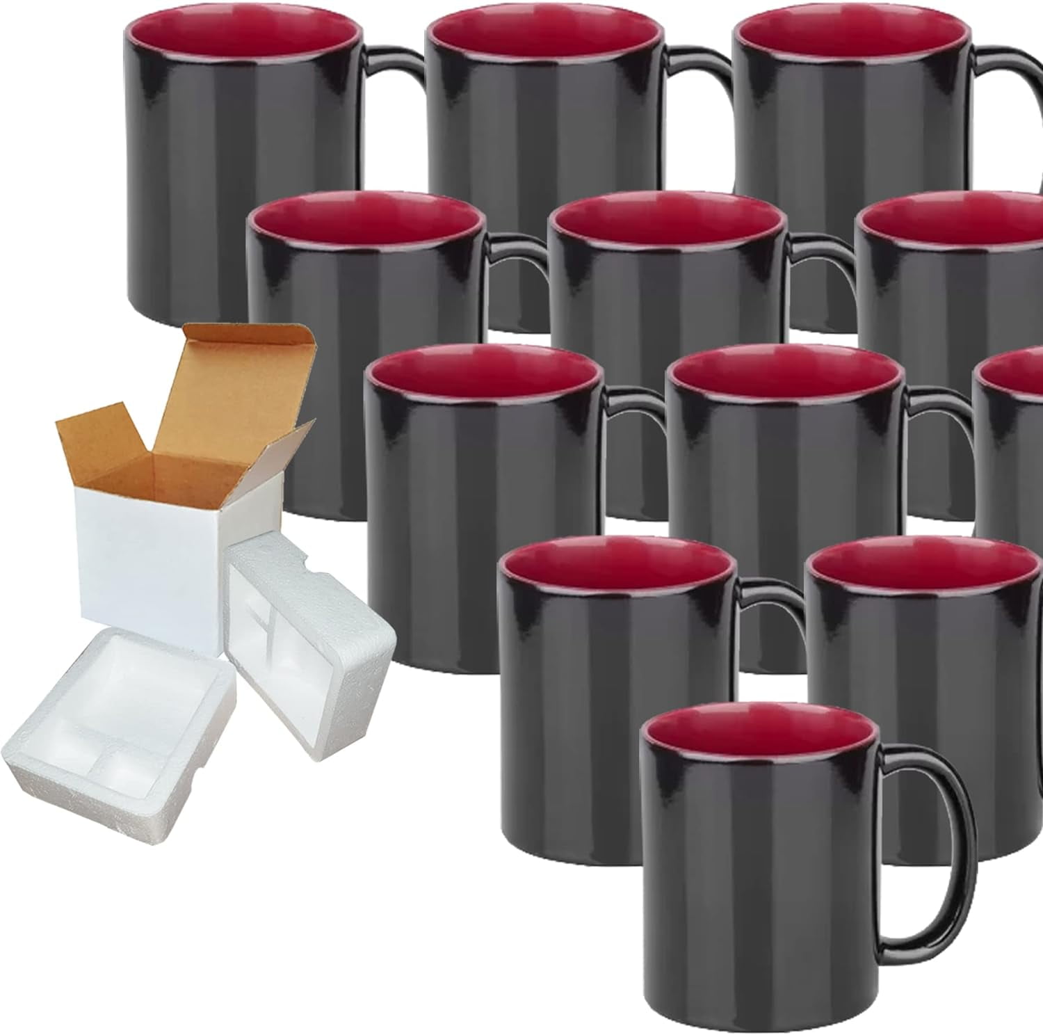 Set of 12 11 oz Magic Mugs RED INNER Professional Grade Sublimation Mug ...