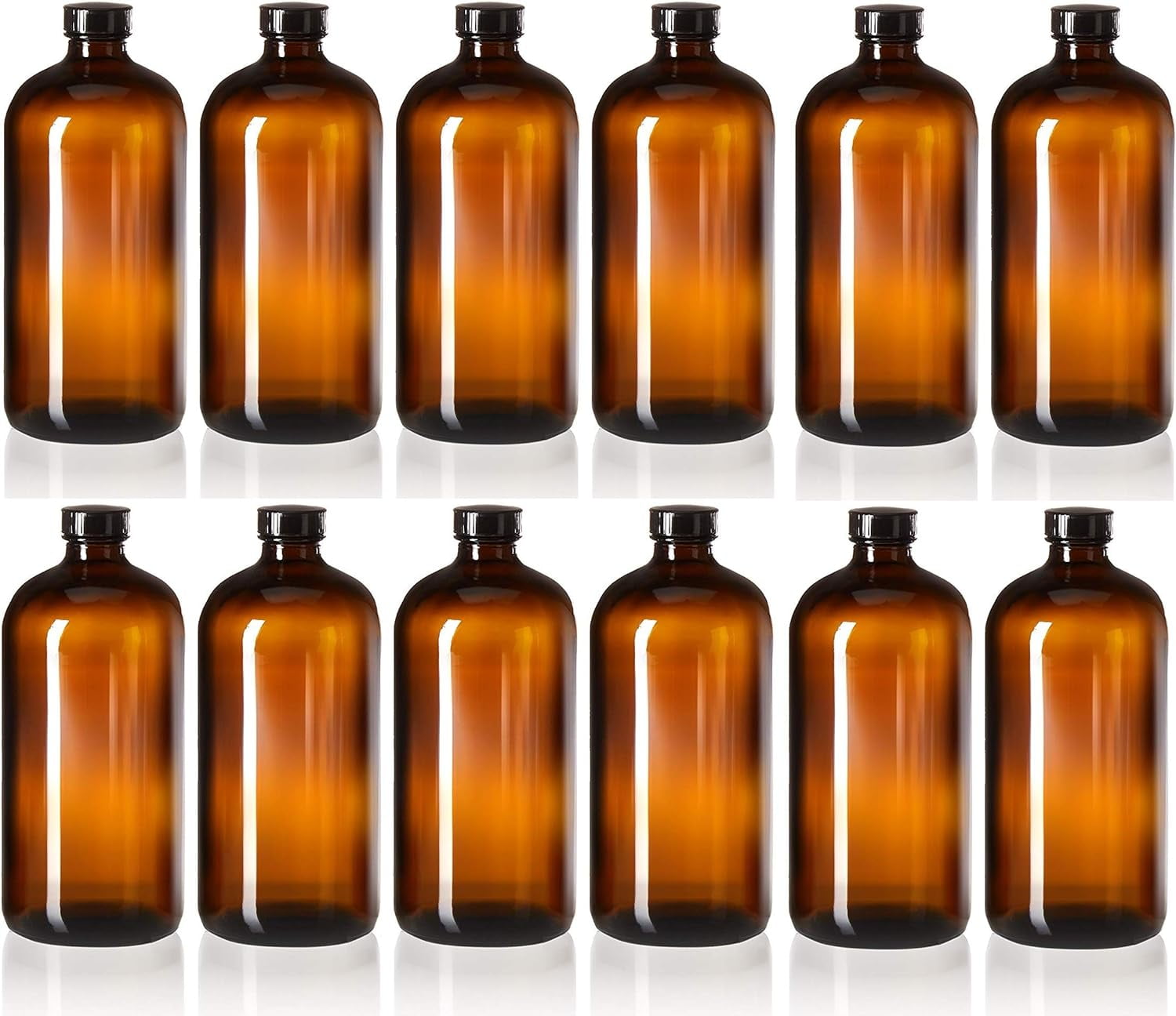 Set of 12-32oz Boston Glass Bottles - Amber Glass Brewing Bottles for ...
