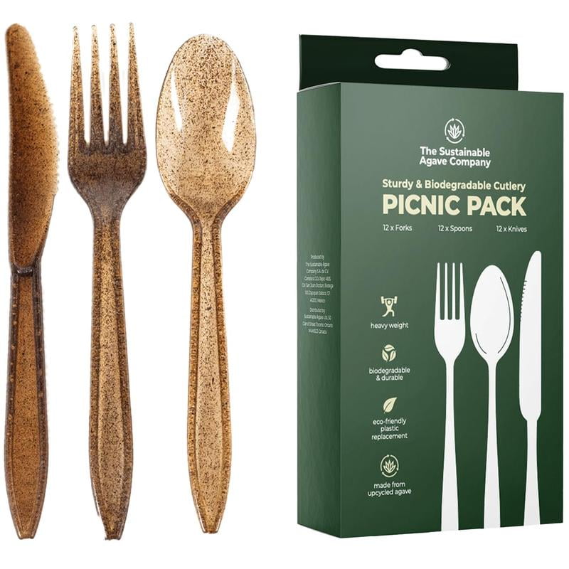Set of 12 (36 pieces) Agave Fiber Cutlery - Biodegradable Plant-Based ...