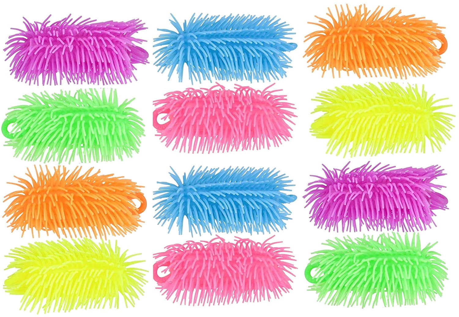 Set of 12 - 6" Puffer Worms - Sensory Fidget and Soft Hairy Air-Filled ...