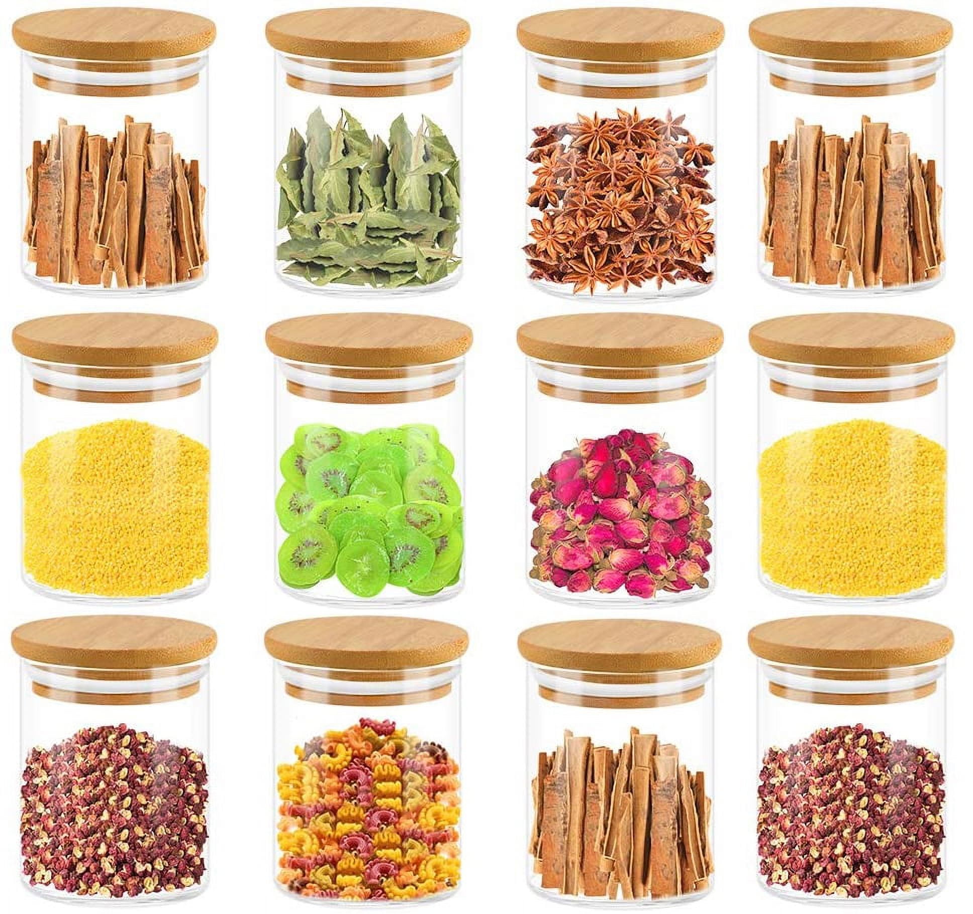 Set of 12 Airtight Spice Jars, 120ml, Bamboo Wood Lid for Herbs ...