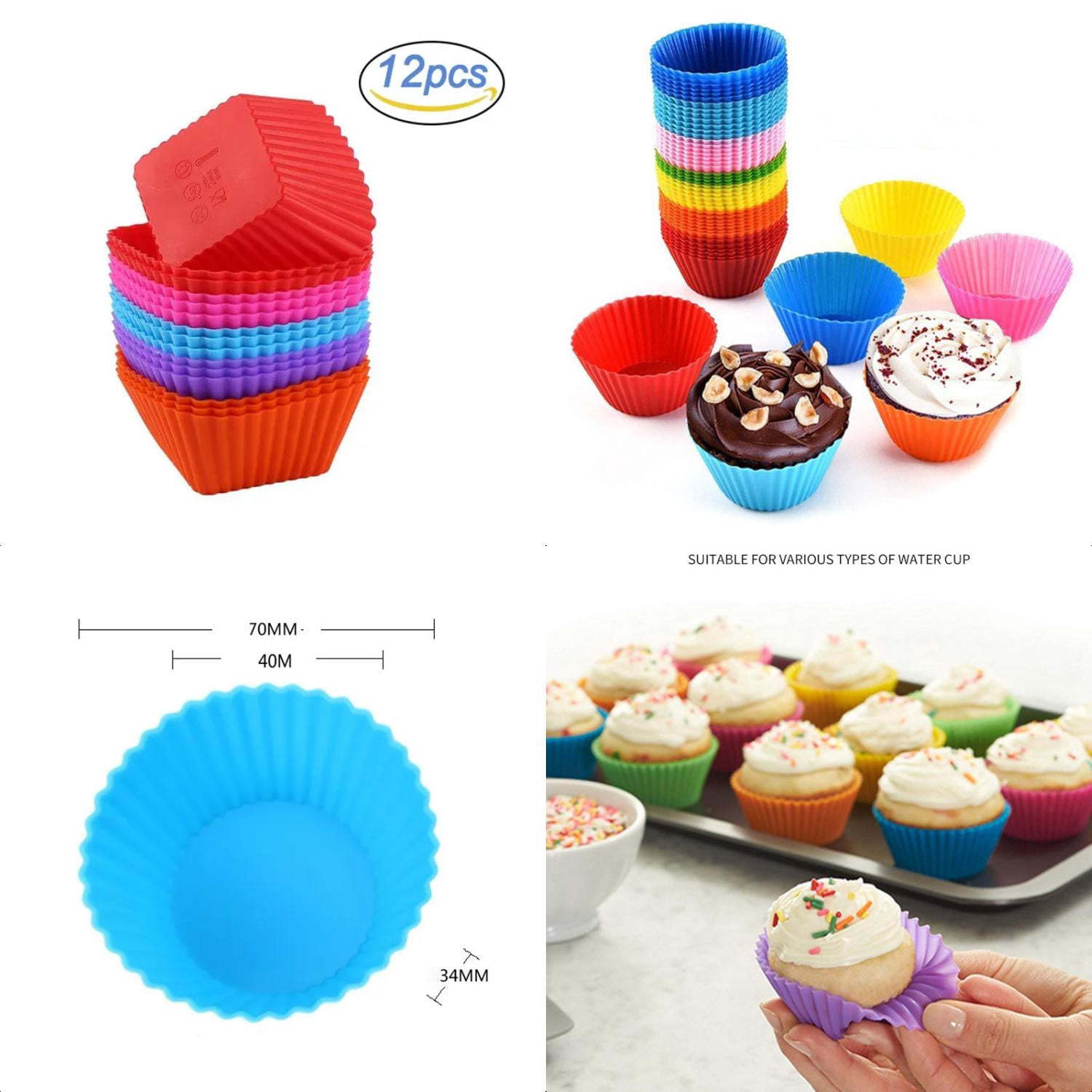 Set of 12 BPA Free Silicone Round and Heart Shape Kitchen Bakeware Cake ...