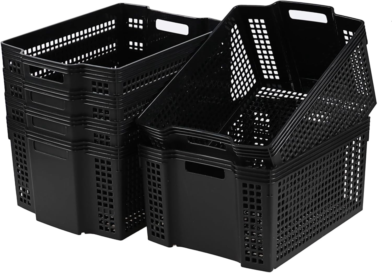 Set of 12 Black Plastic Storage Basket for Pantry Organizing, Plastic ...