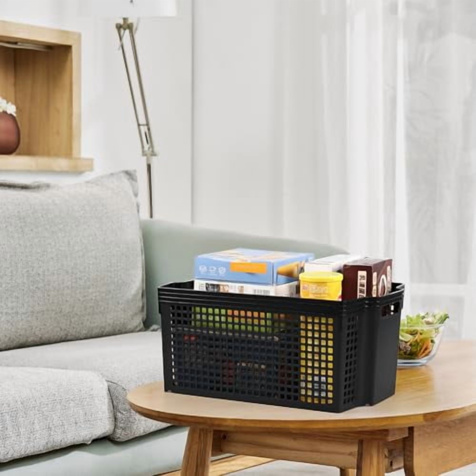 Set of 12 Black Plastic Storage Basket for Pantry Organizing, Plastic ...