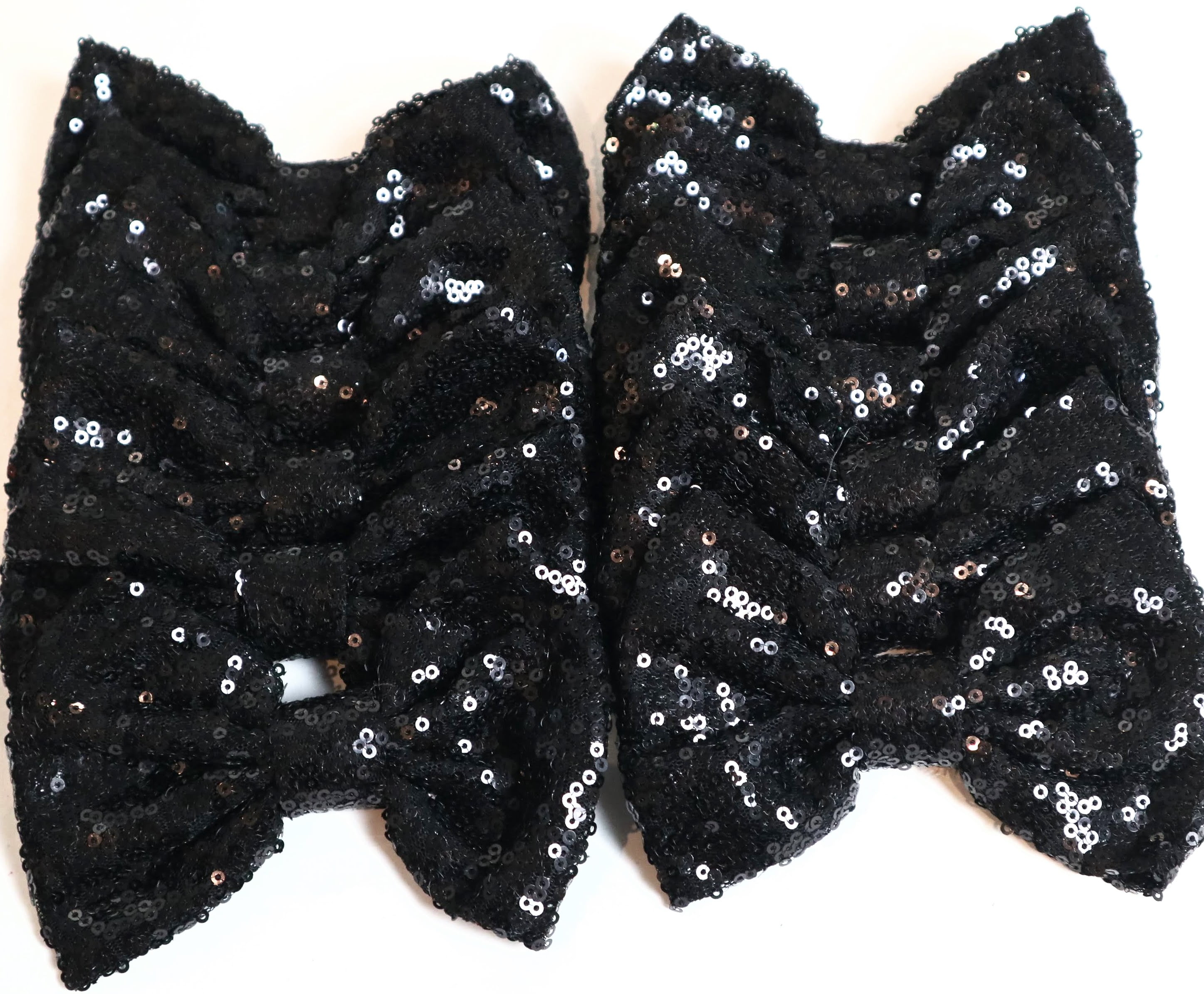 Set of 12 Black Sequin Bows, 5 Inches Large, DIY Fabric Hair Bows - No ...