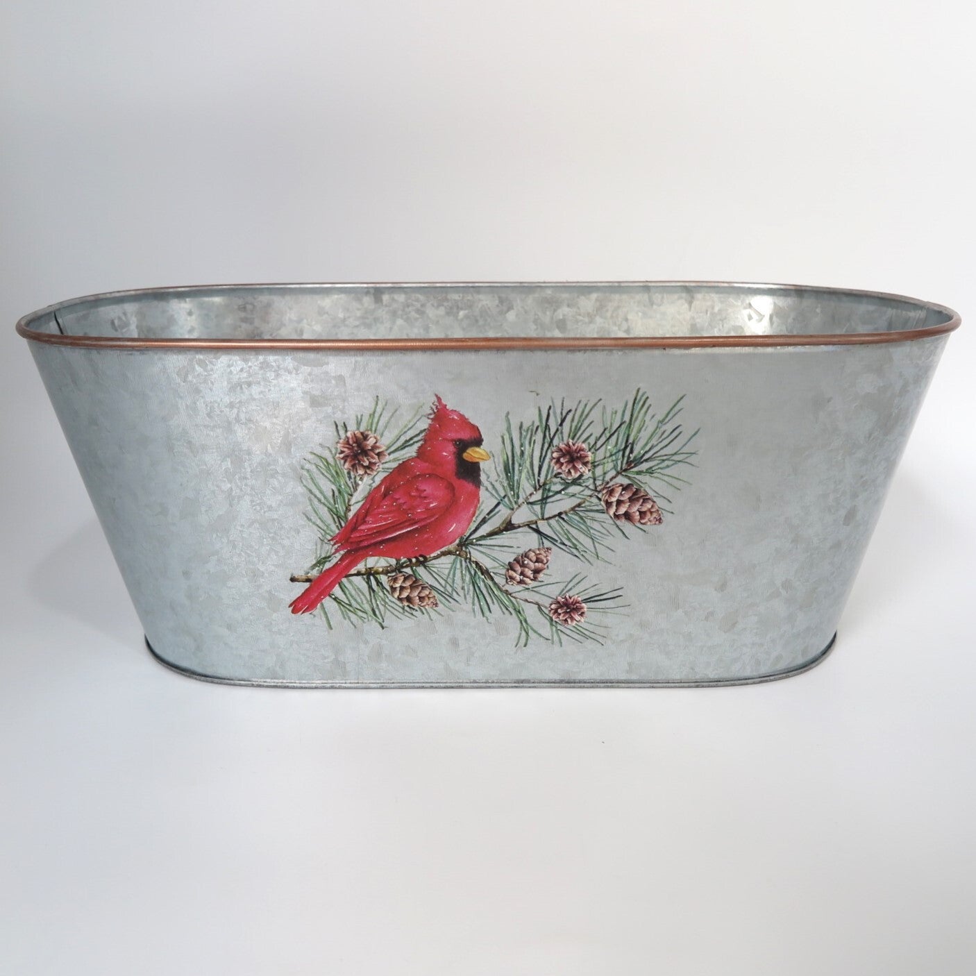 Set of 12 Cardinal On A Branch Decal On Silver Pot With Copper Rim ...