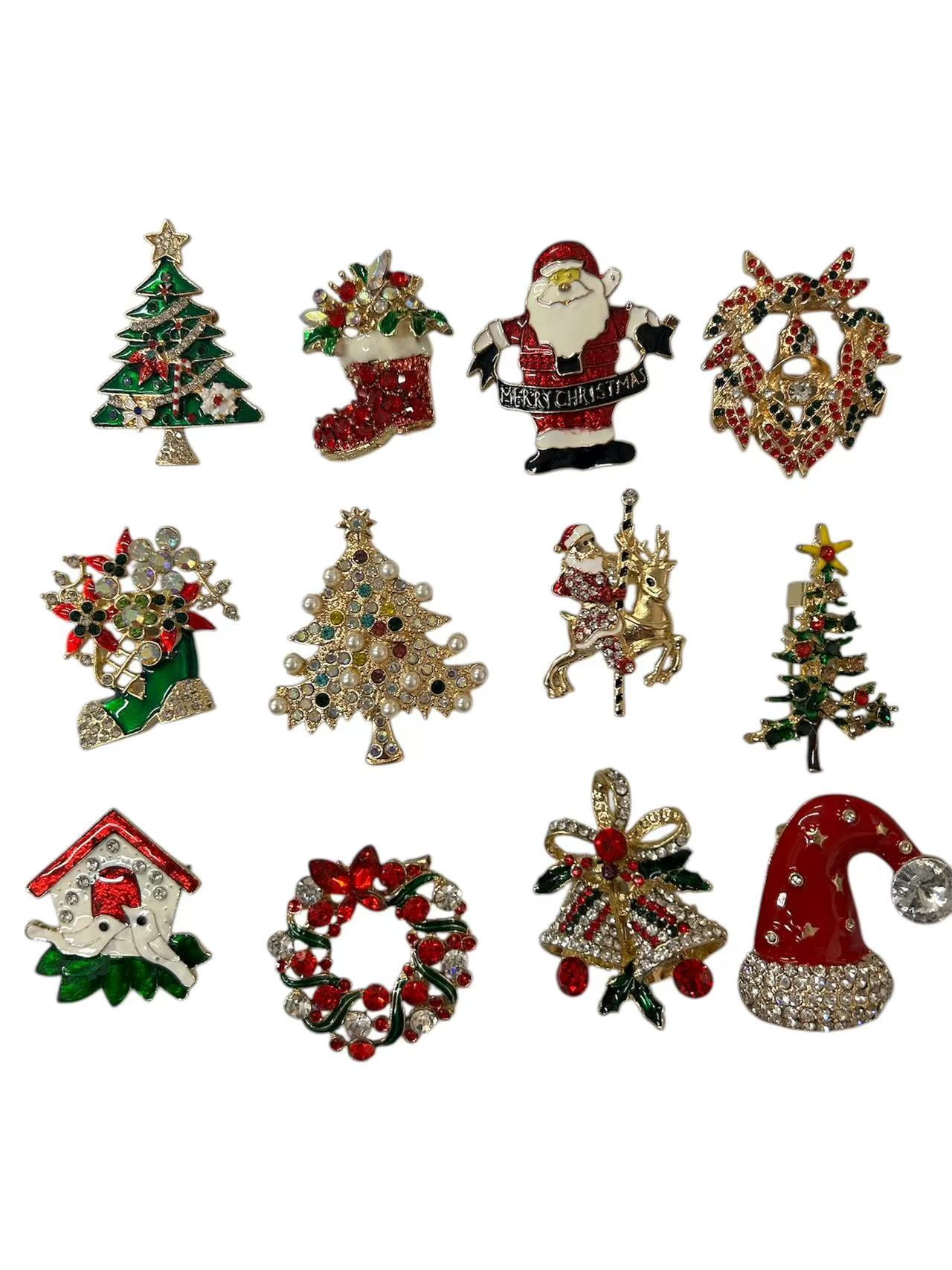 Walmart Set of 12 Santa Xmas Jewelry Christmas Tree Brooch Pins ...