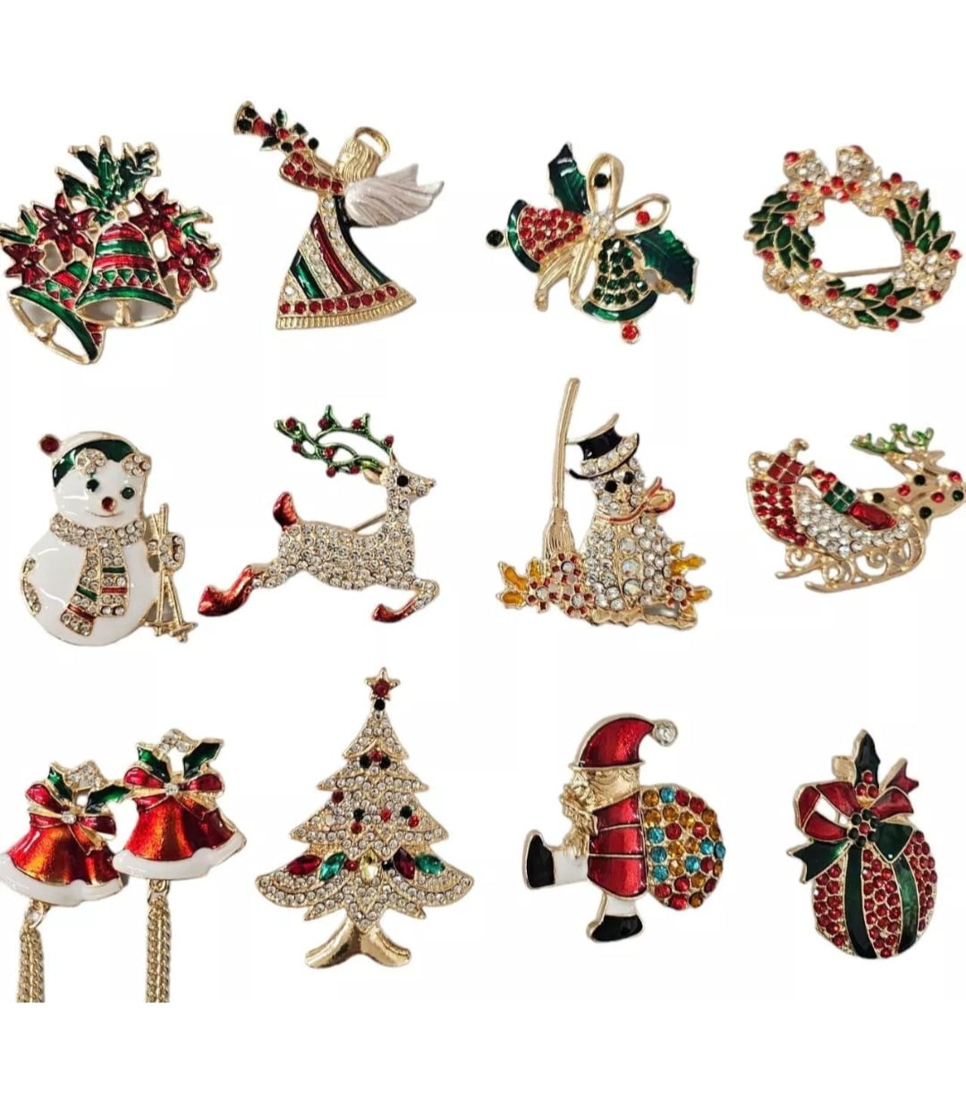 Walmart Set of 12 Santa Xmas Jewelry Christmas Tree Brooch Pins ...