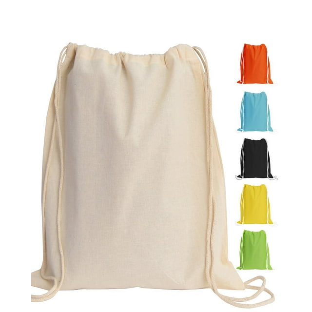 Set of 12 Cotton Drawstring Backpacks Sports Cinch Sack Bag Assorted ...