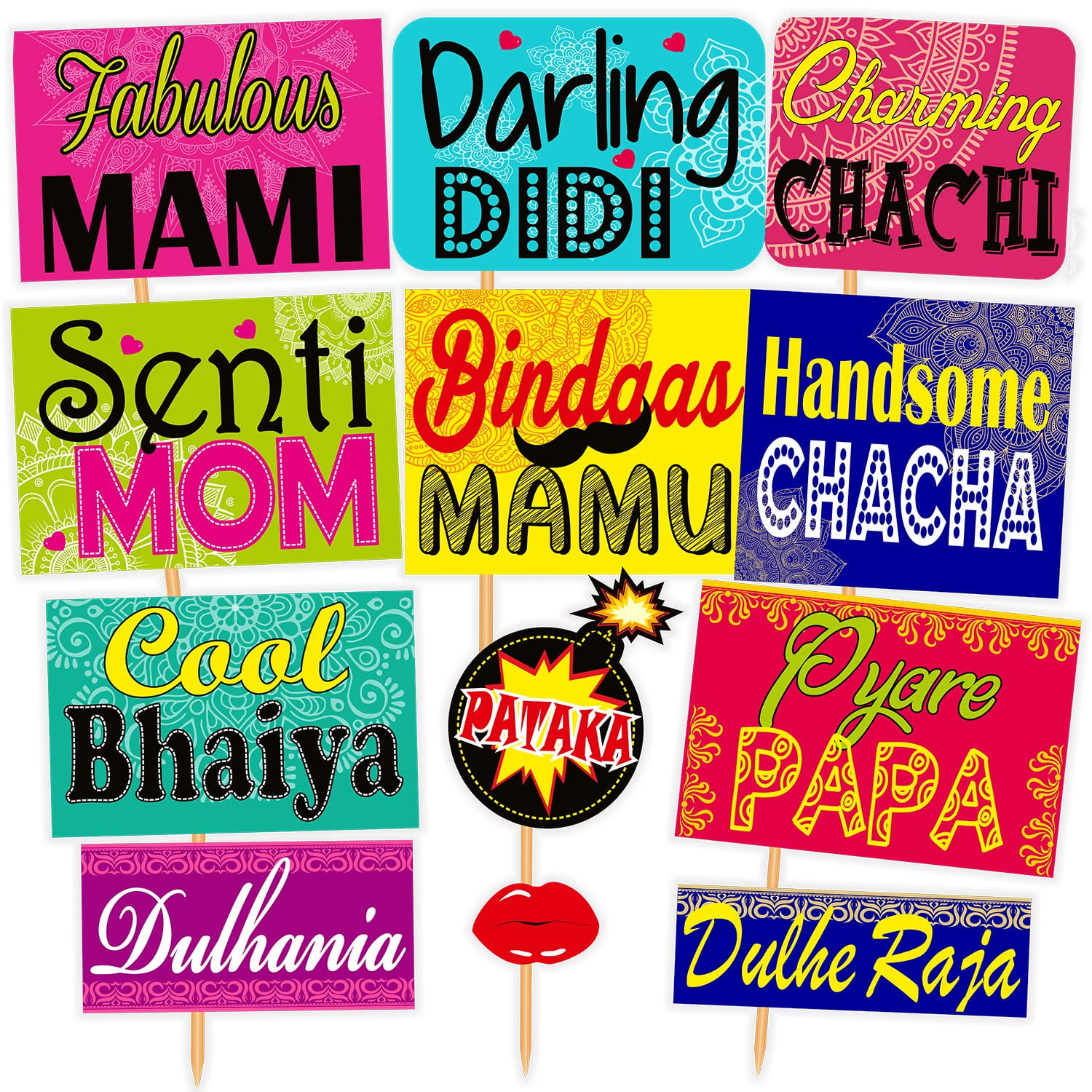 Set of 12 Funny Wedding Family Party Photo Booth Props Craft Item ...