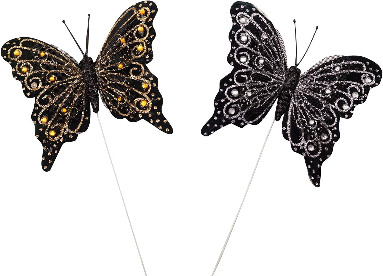 Set of 12 Glitter Monarch Feather Butterfly Floral Picks (Black Mix ...