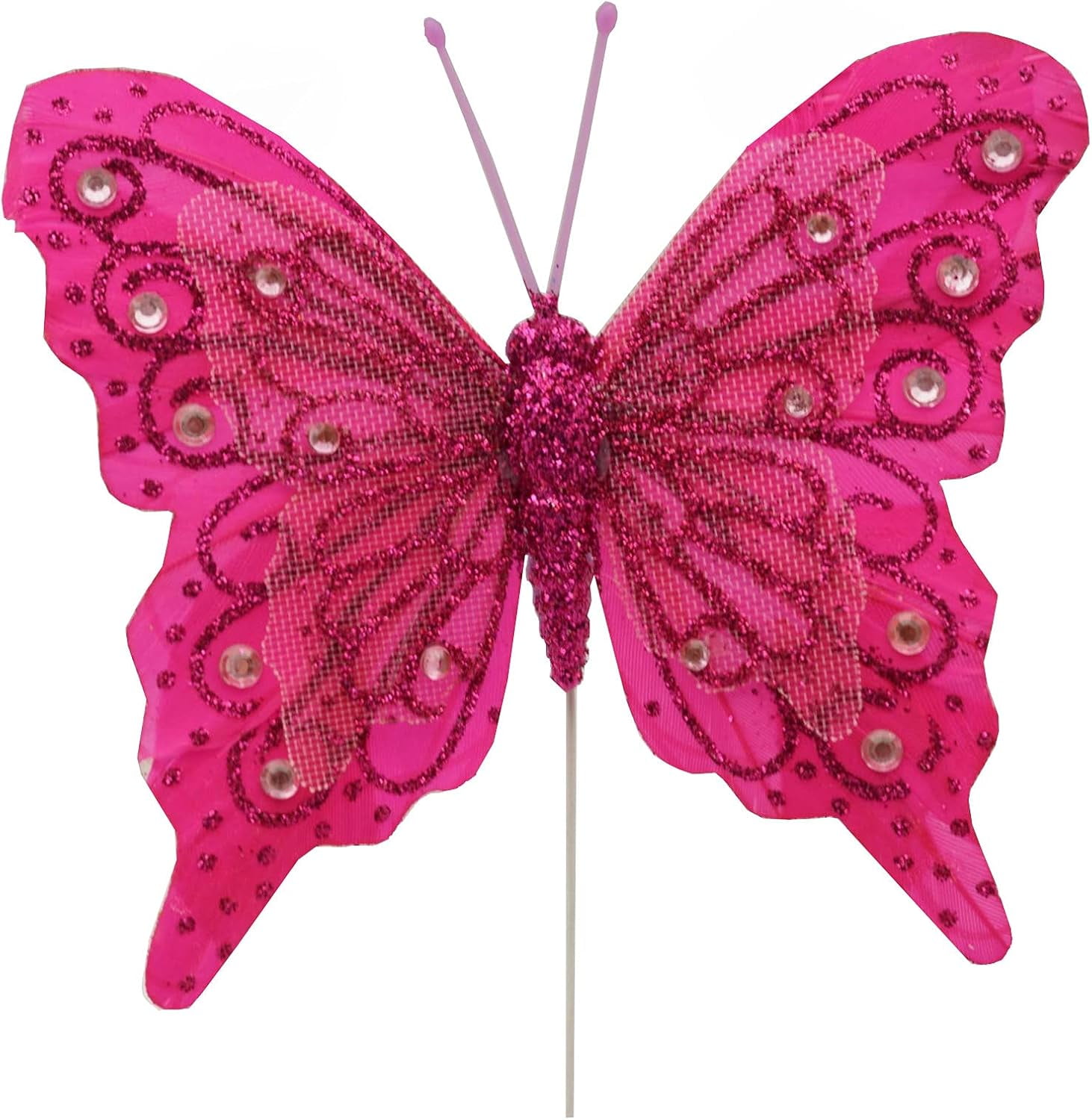 Set of 12 Glitter Monarch Feather Butterfly Floral Picks (Fuchsia ...