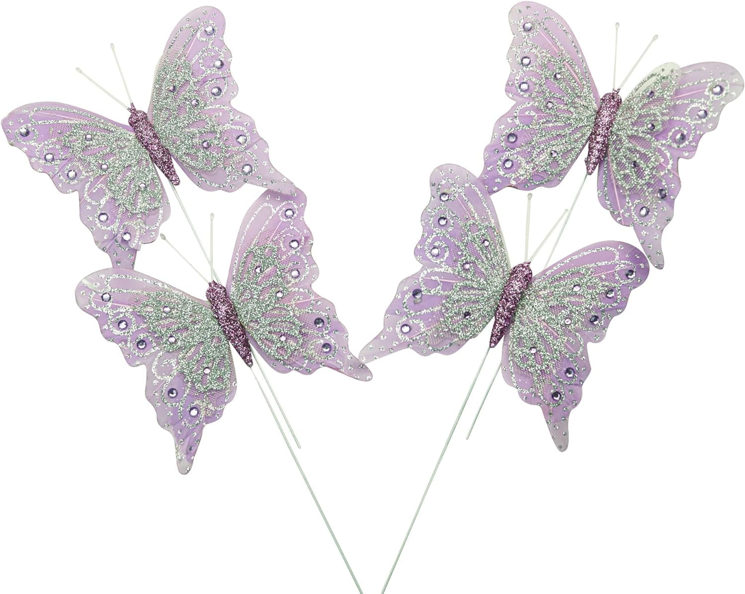 Set of 12 Glitter Monarch Feather Butterfly Floral Picks (Lavender ...
