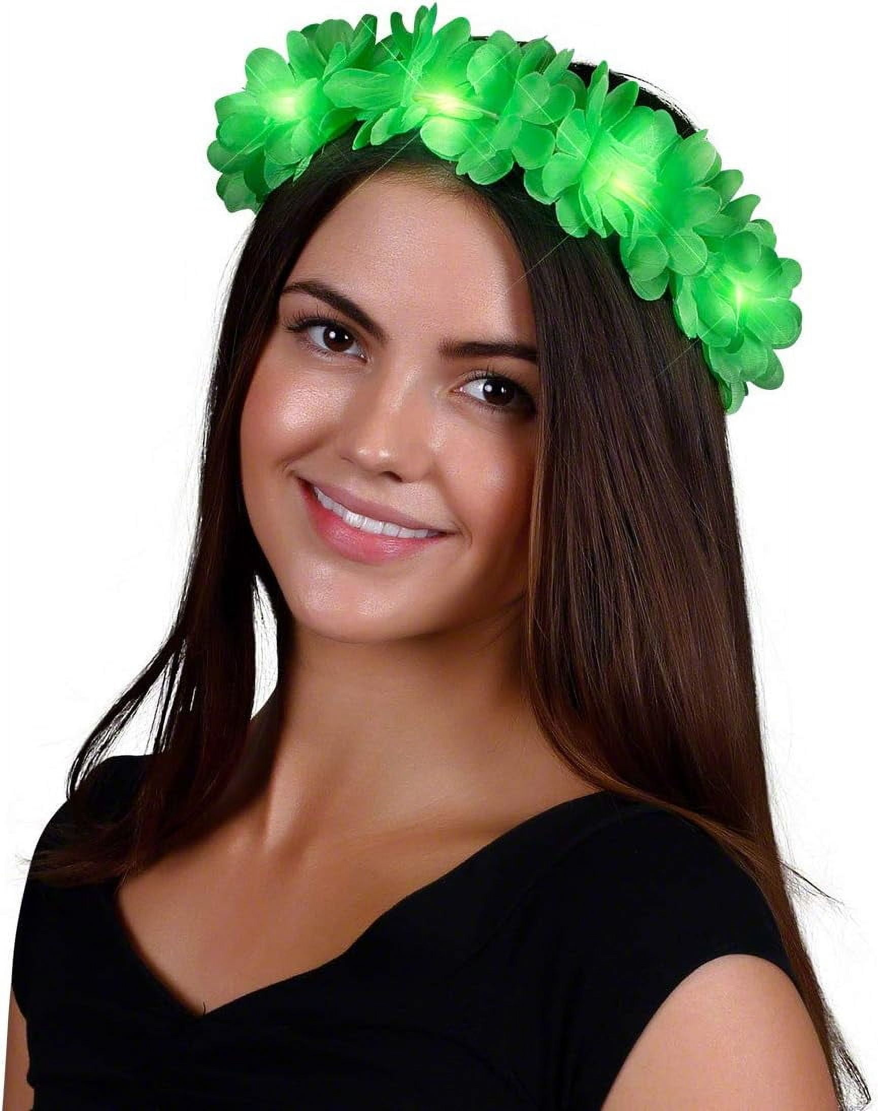 Set of 12 Green LED Hawaiian Lei Floral Headband Light Up Flower Crowns ...