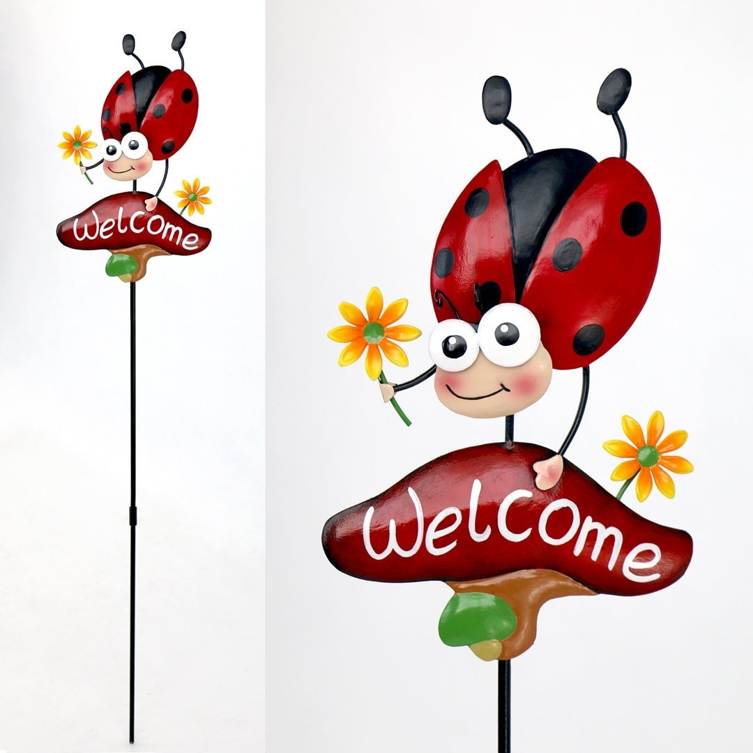 Set of 12 Lady Bug On A Welcome Sign Stake - Walmart.com