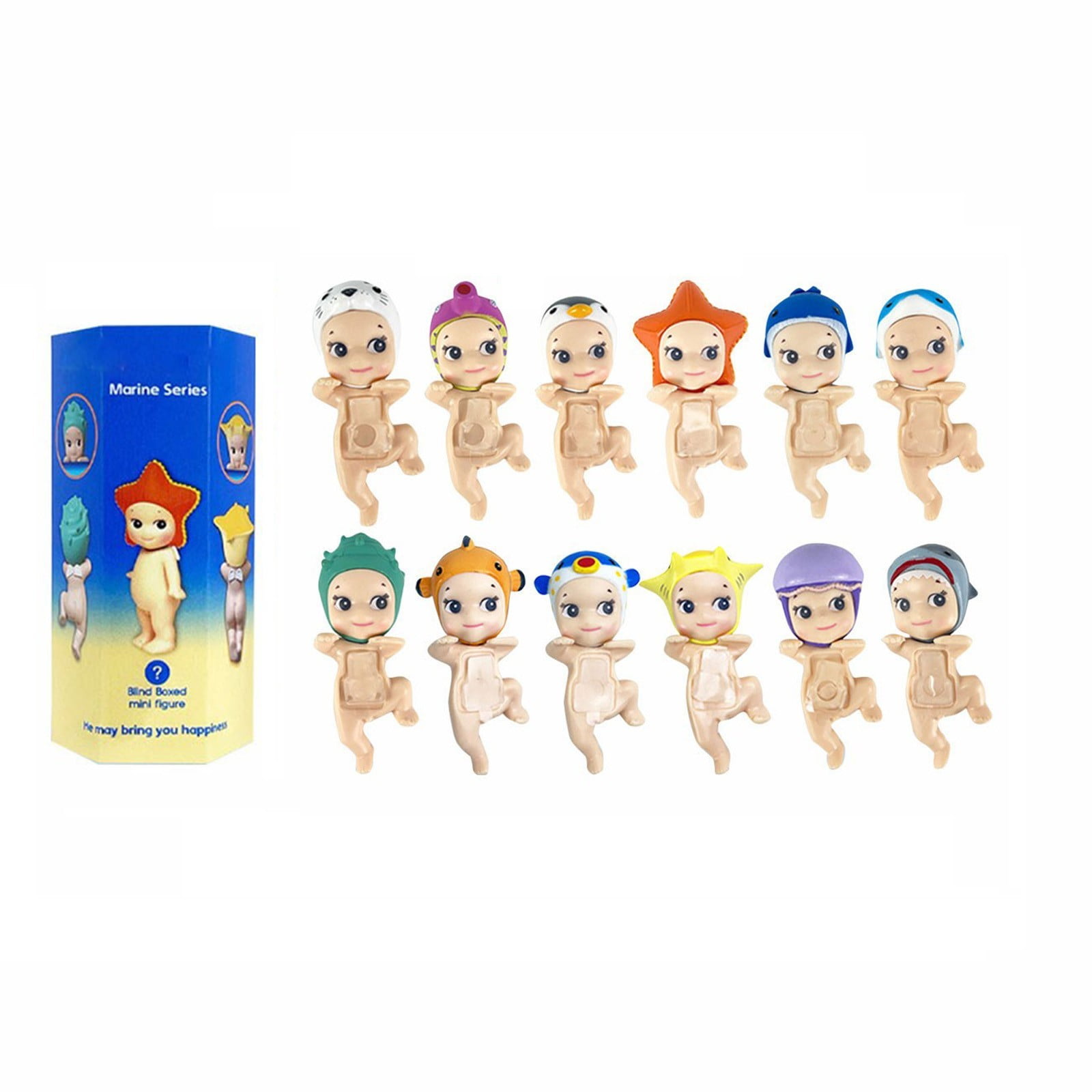 Set of 12 Marine Series Collectible Mini Figures Cute Ocean-Themed ...
