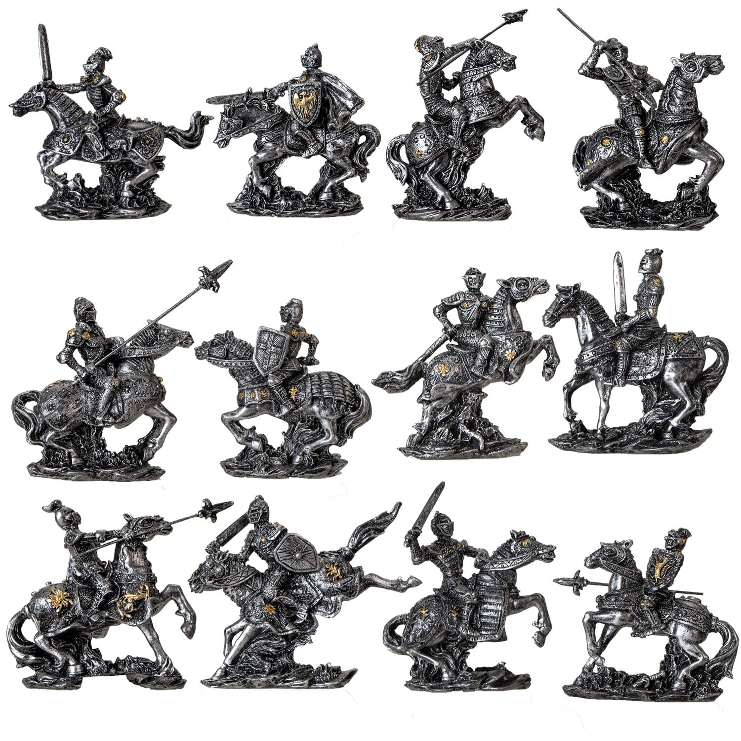 Set of 12 Medieval Armored Cavalry Horse Knights in Suit of Armor ...