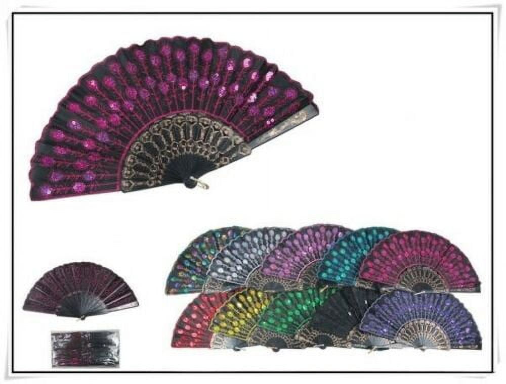 Set of 12 Mixed Colors Hand Held Folding Fans w/Gift Bags for Party ...