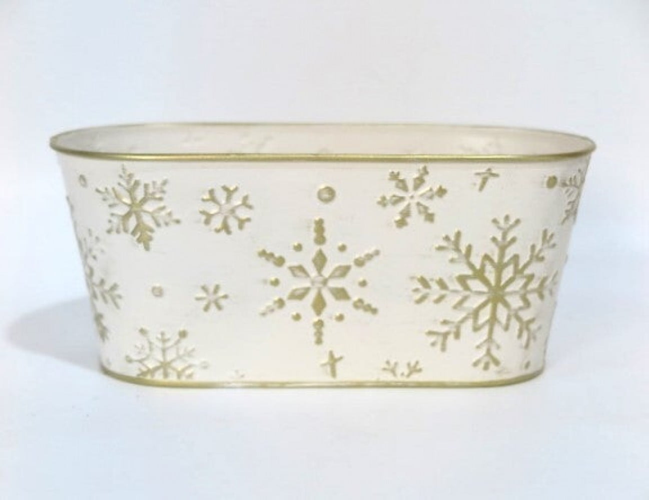 Set of 12 Oval Embossed Gold Snowflakes On White Planter - Walmart.com