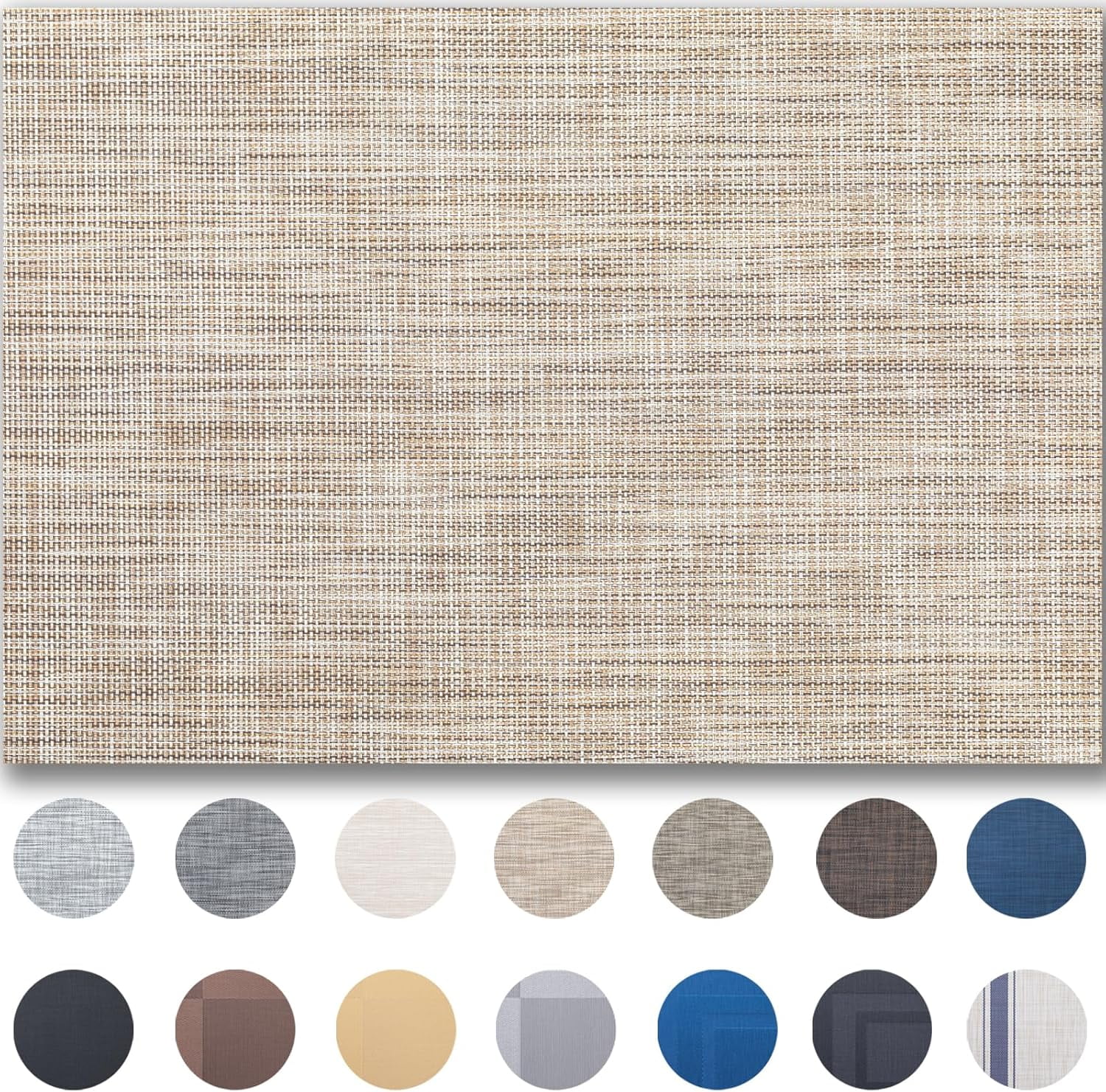 Set of 12 Placemats - Easy Clean Woven Vinyl for Dining Table, Indoor ...