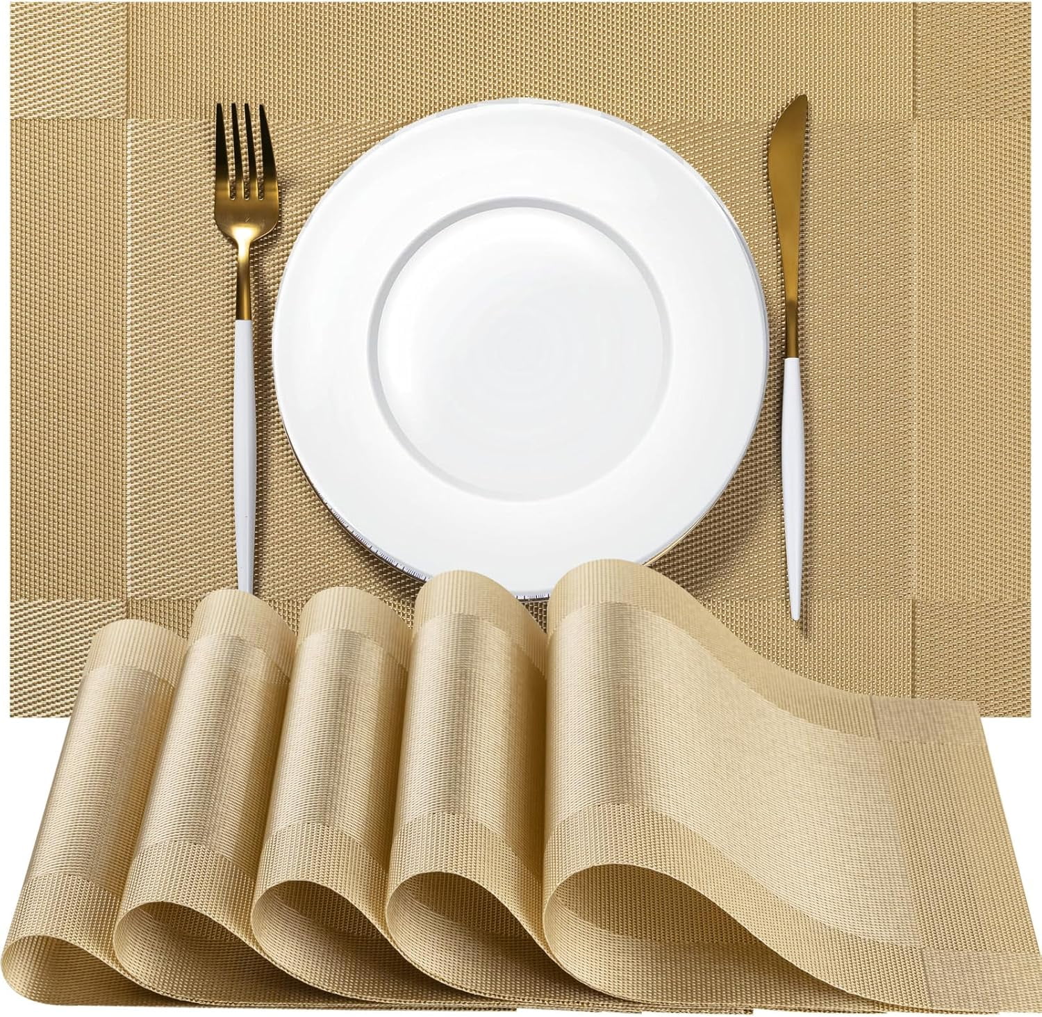Set of 12 Placemats - Easy Clean Woven Vinyl for Dining Table, Indoor ...