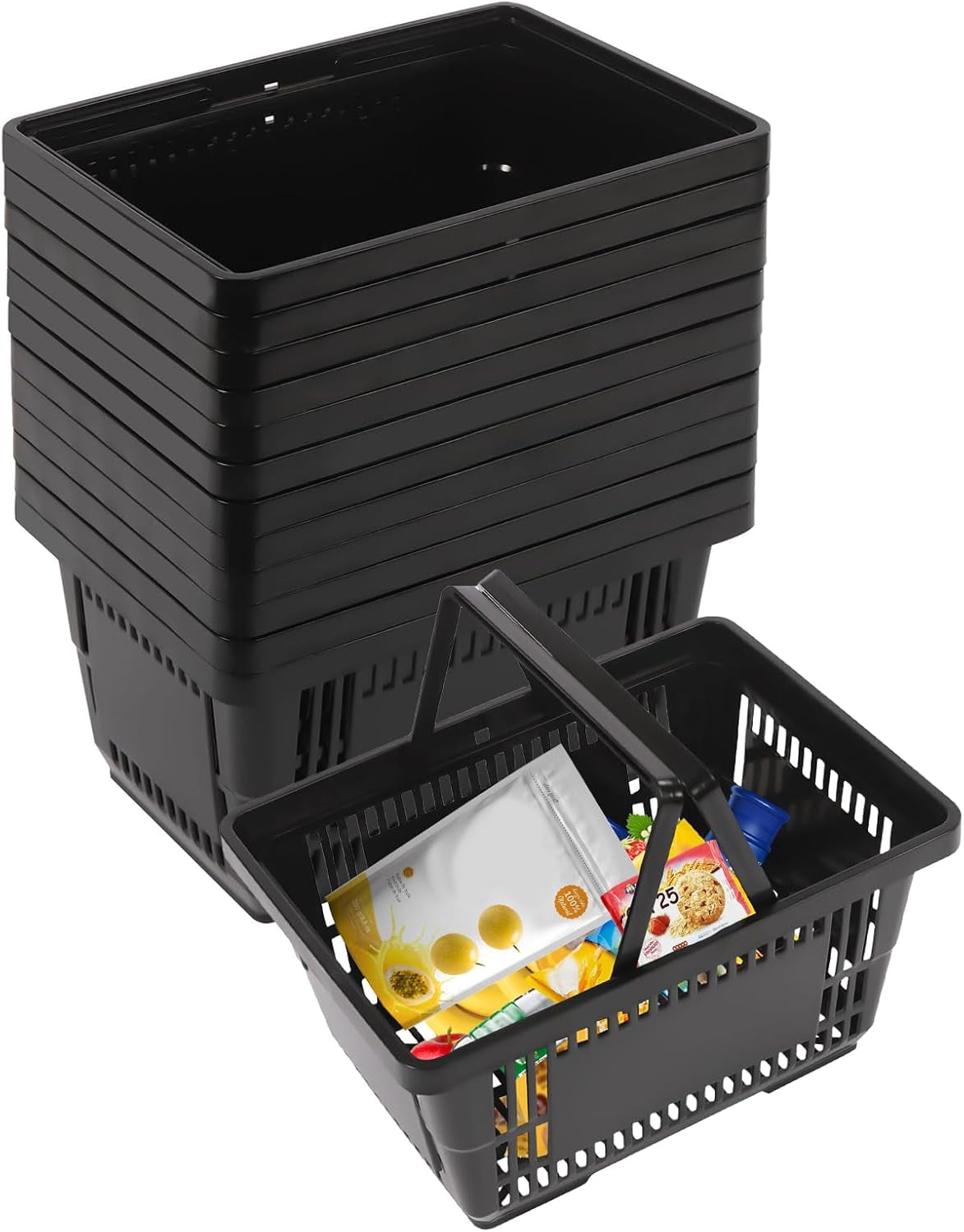 Set of 12 Plastic Shopping Baskets with Handles, Durable Retail ...