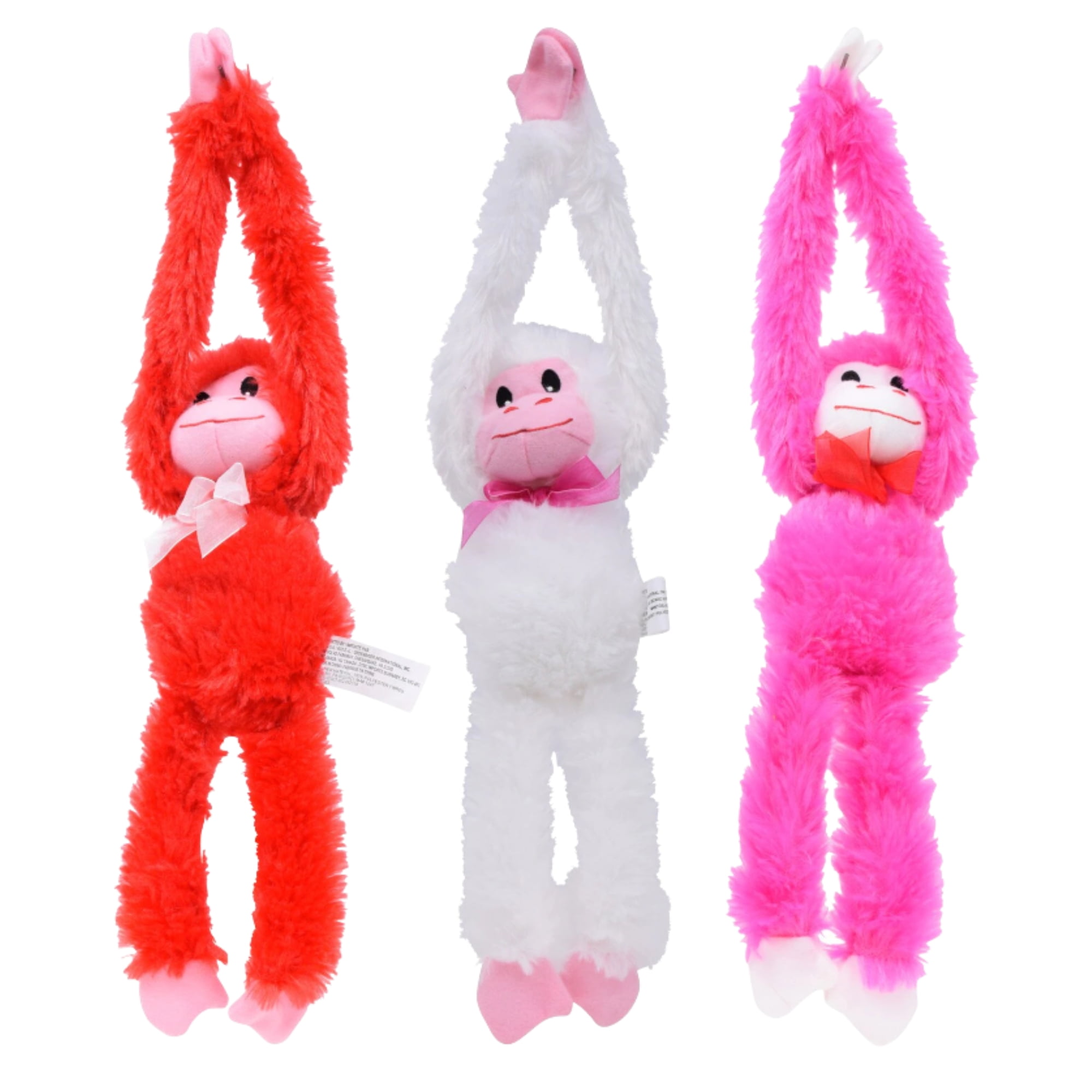 Set of 12 Plush Valentine Hanging Monkeys Assorted Colors Red Pink ...
