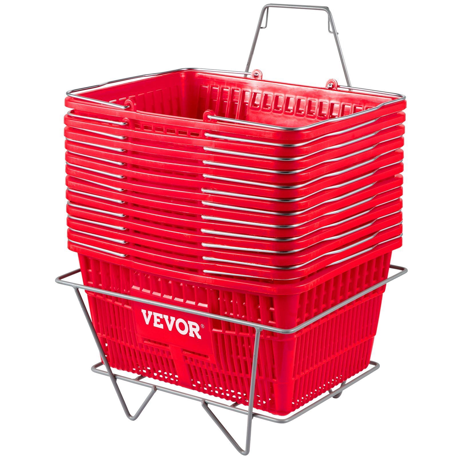 Set of 12 Red PE Shopping Baskets with Stand, Heavy Duty Grocery Store ...