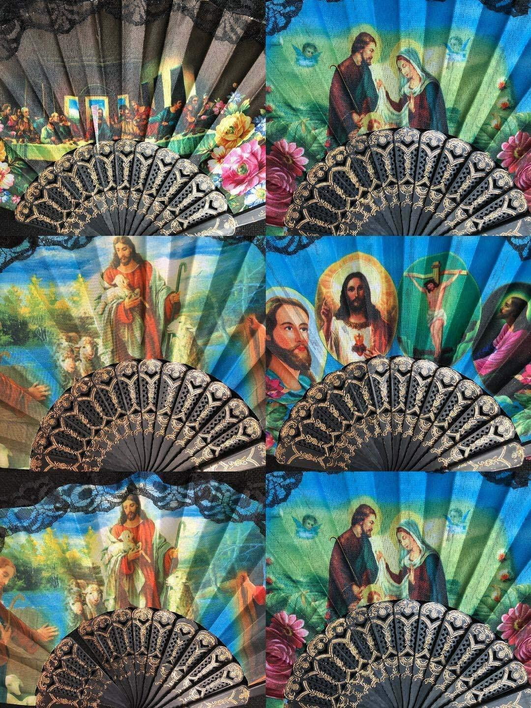Set of 12 Religious Summer Black Hand Fan with Gift Bag /Folding Fan ...