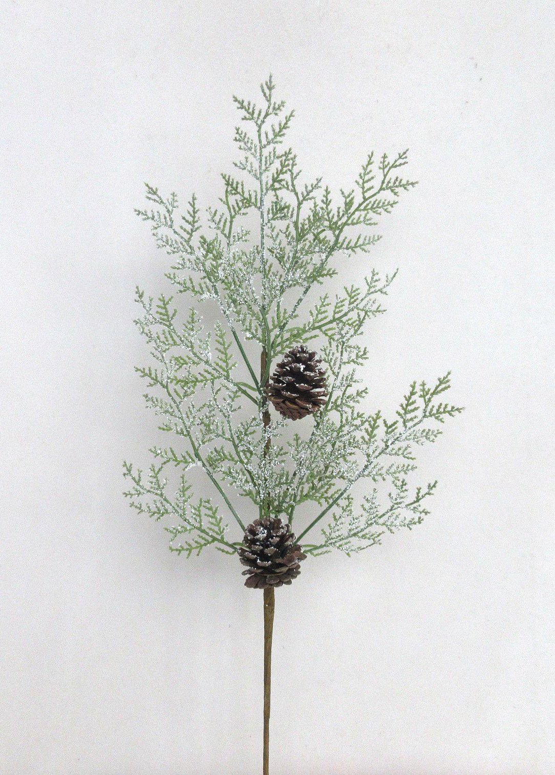 Set of 12 Snow Covered Cedar Spray With Pine Cones Faux Plants And ...