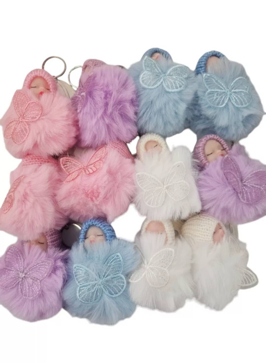 Set of 12 Super Cute Sleeping Baby Faux Fur Keychain Baby Shower Favor ...