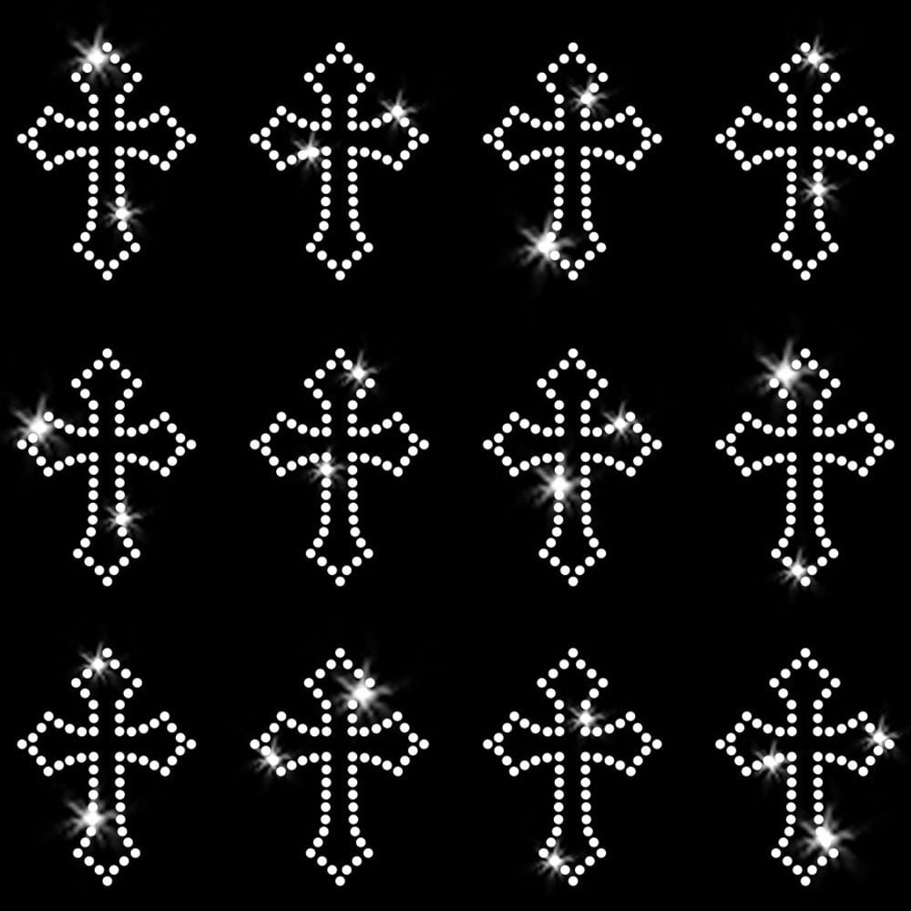 Set of 12 Tiny Cross Gothic Christian Faith Sparkly Crystal Clear Bling ...