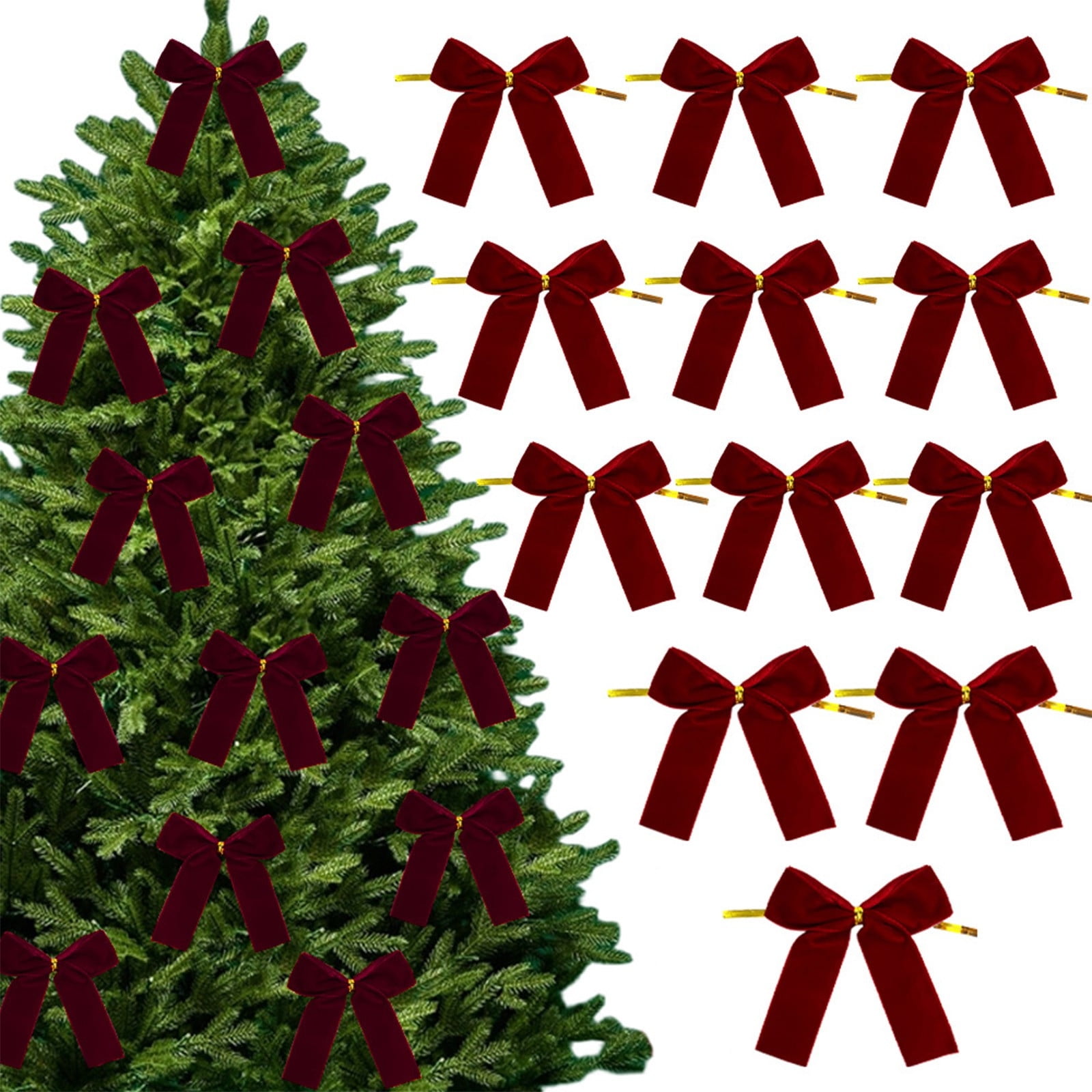 Set of 12 Velvet Christmas Tree Bows - Holiday Decoration Decorative ...